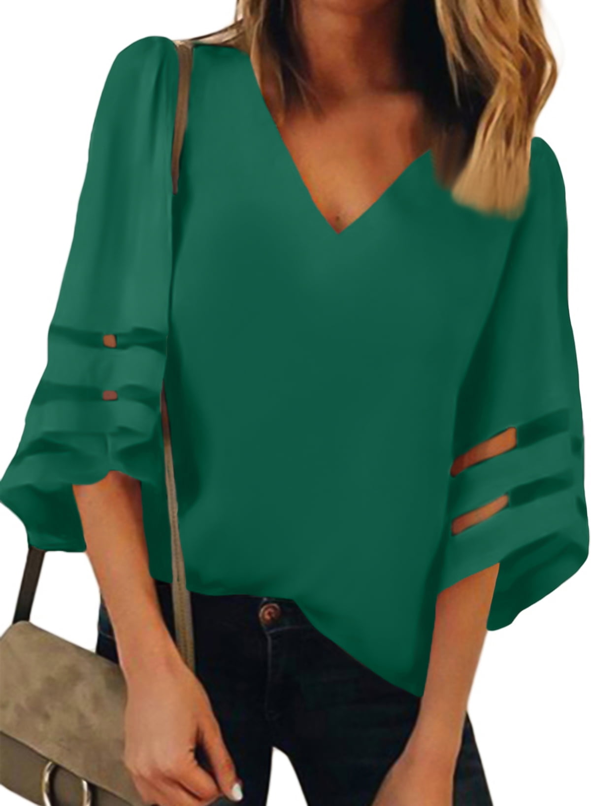 Sidefeel Bell Sleeve Tops for Women Plus Size Tunic Tops Solid Bell ...