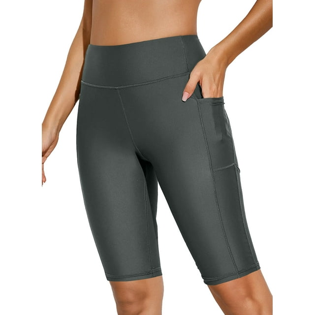 Sidefeel Long Board Shorts for Women High Waist Side Pocket Swimming ...