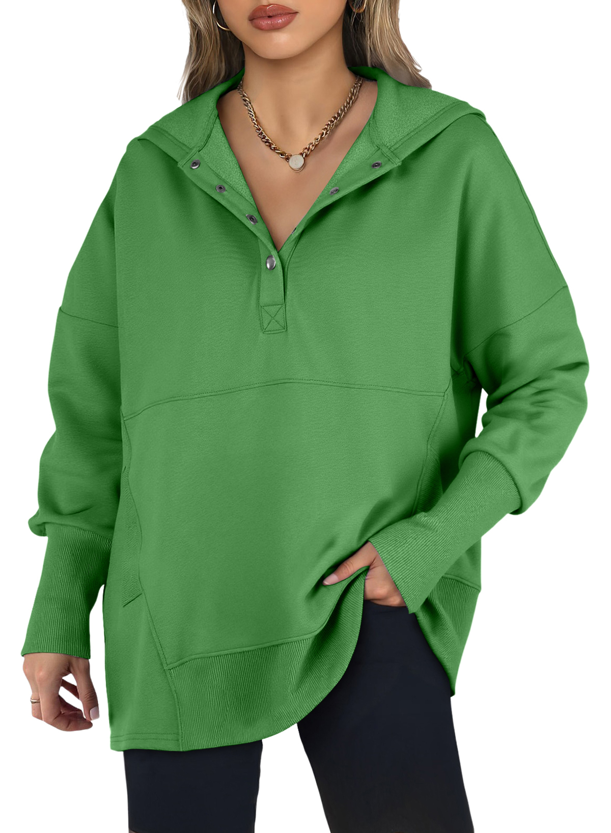 Sidefeel Women's Long Sleeve Button Up Hooded Sweatshirt Fashion Hoodie ...