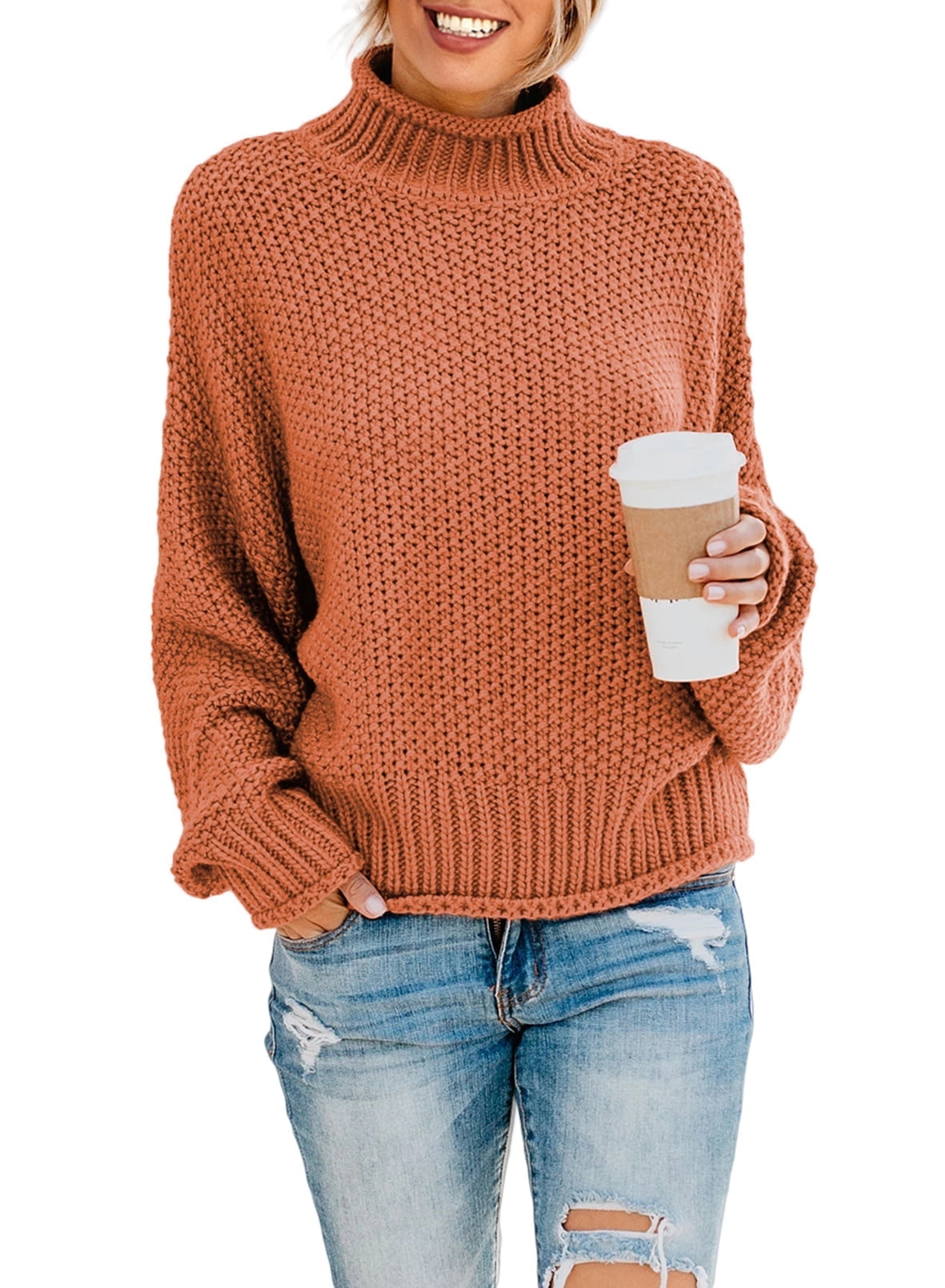 Sidefeel Women's Trendy Vintage Baggy Turtleneck Sweater, Oversized ...