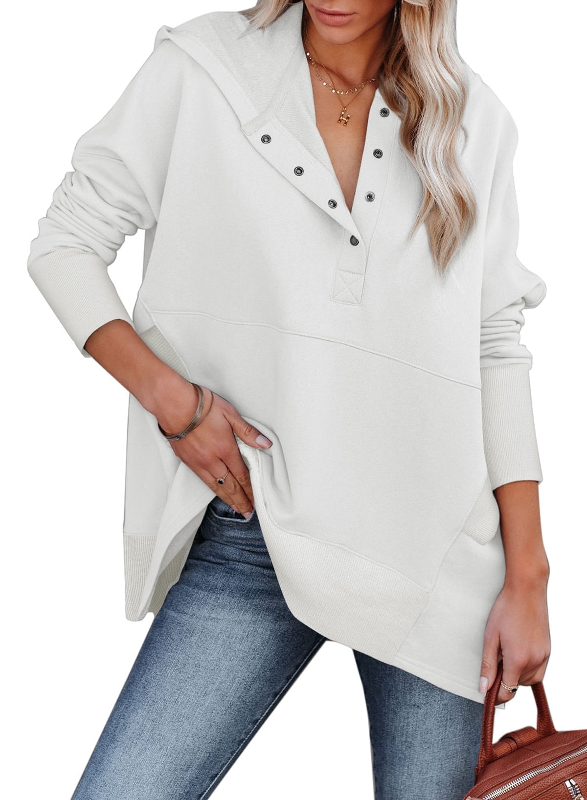 Trendy Sidefeel Women's Long Sleeve Hooded Sweatshirts with Button Up ...