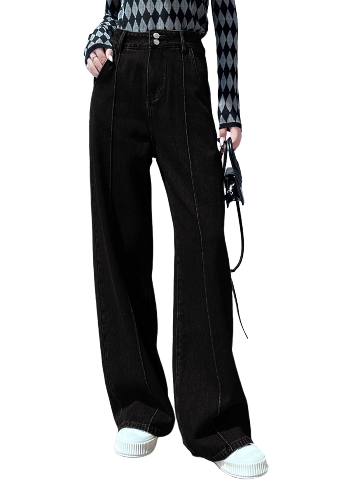 Sidefeel Womens Wide Leg Jeans Baggy Bell Bottom Denim Pants Pinched ...