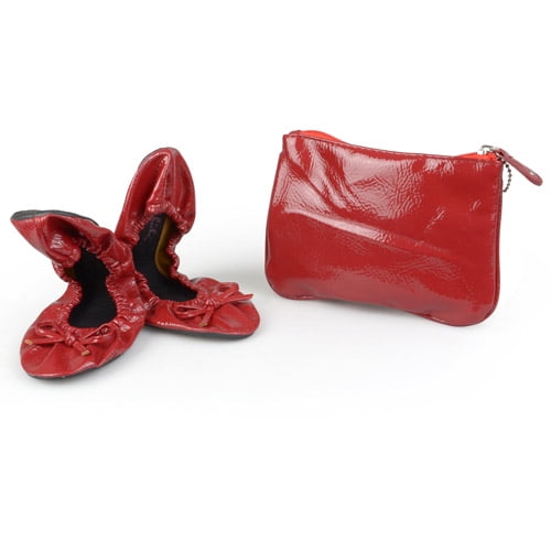 Sidekicks Womens Foldable Patent Ballet Flats - Walmart.com