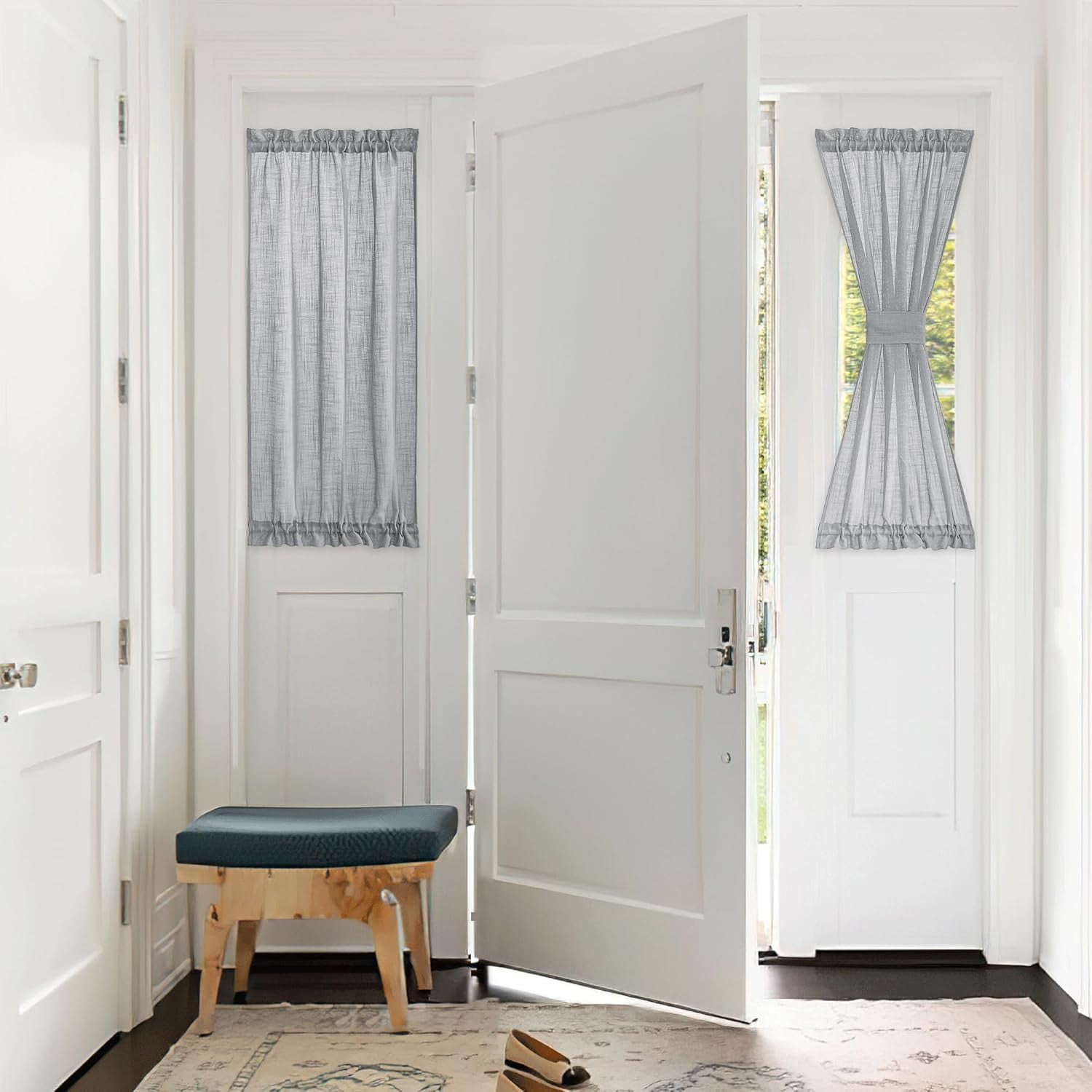 Sidelight Curtain Panel - 30 x 40 inches Light Grey Linen Look Sheers ...