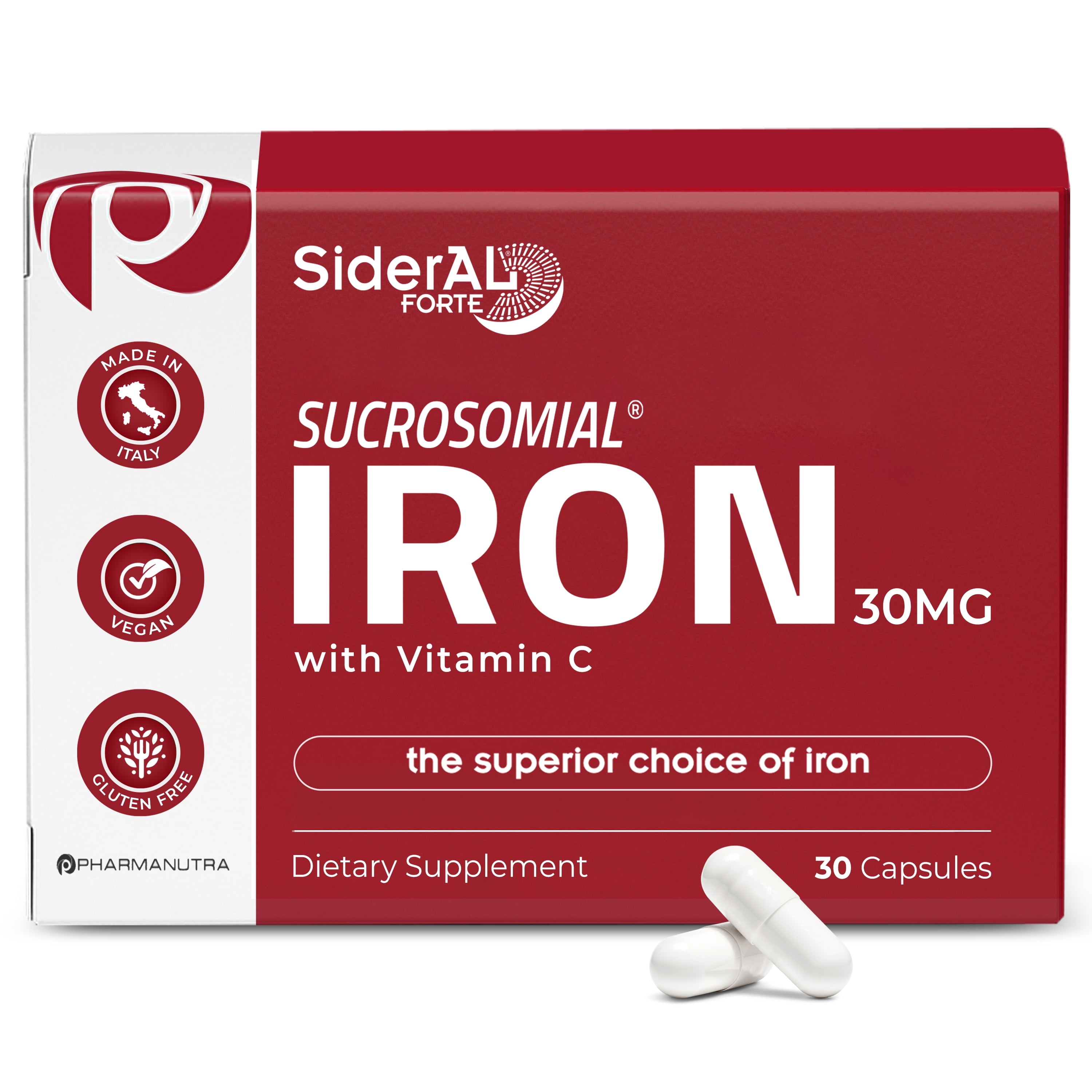 PharmaNutra SiderAL Forte Iron Supplement, 30mg, Vitamin C, Vegan ...