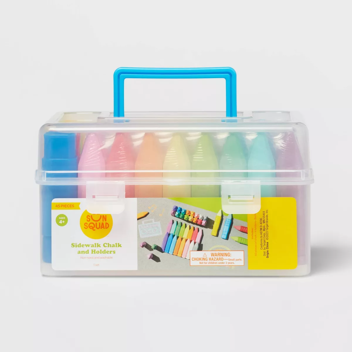 Sidewalk Chalk Bucket 45 pc with 4 Holders: Toddler Art Play Set ...
