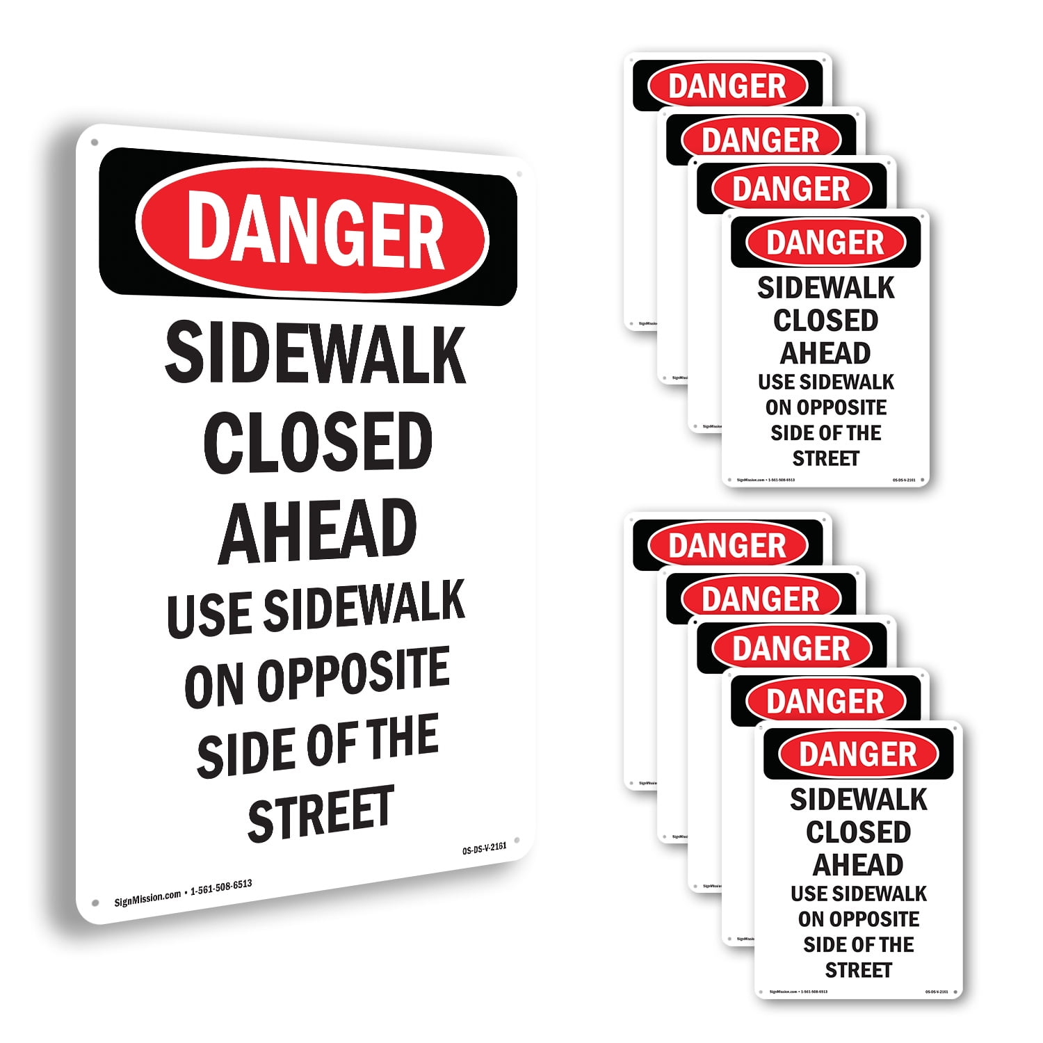 Sidewalk Closed Ahead Use Sidewalk OSHA Danger Rigid Plastic Sign 24 ...