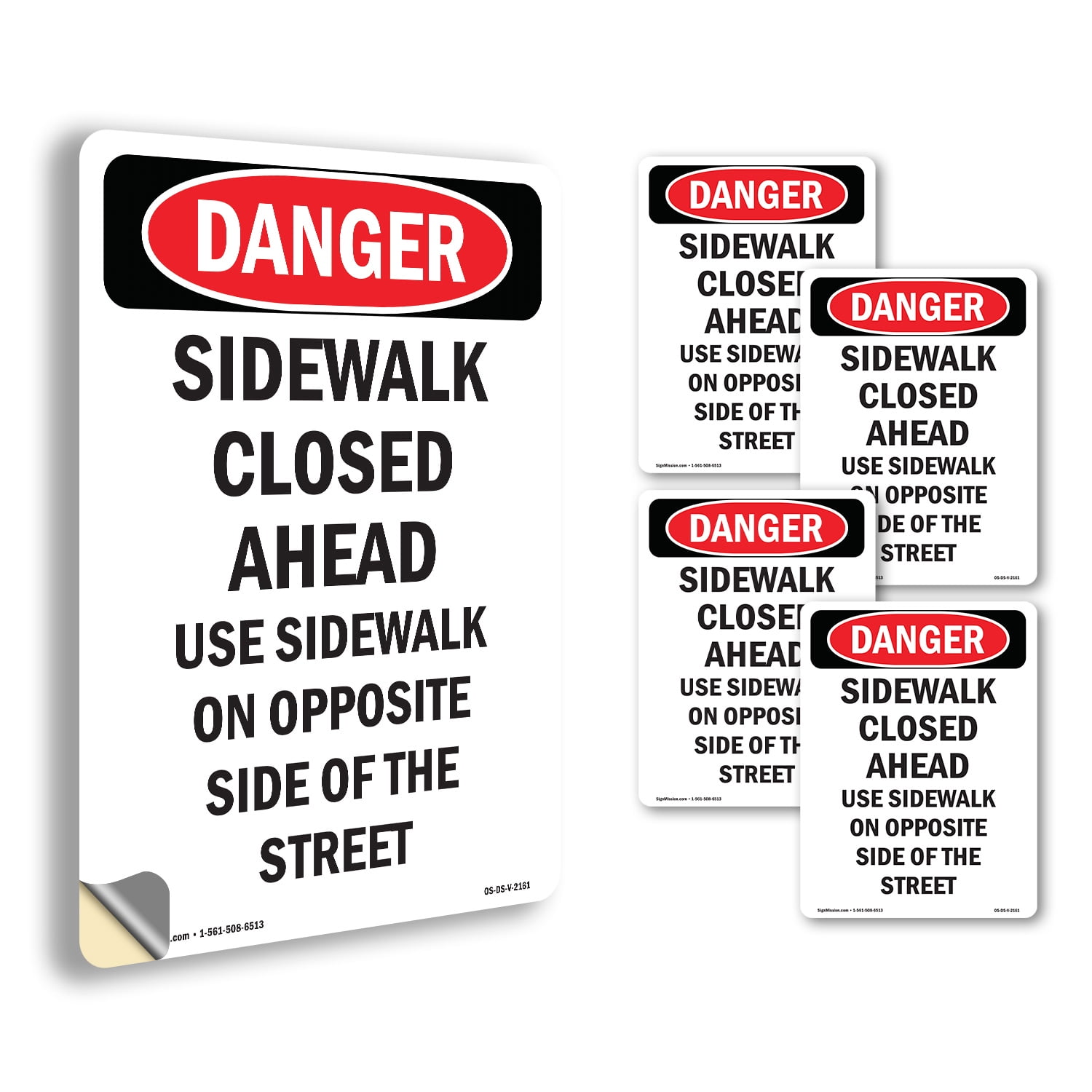 Sidewalk Closed Ahead Use Sidewalk OSHA Danger Vinyl Decal Label 7 Inch ...