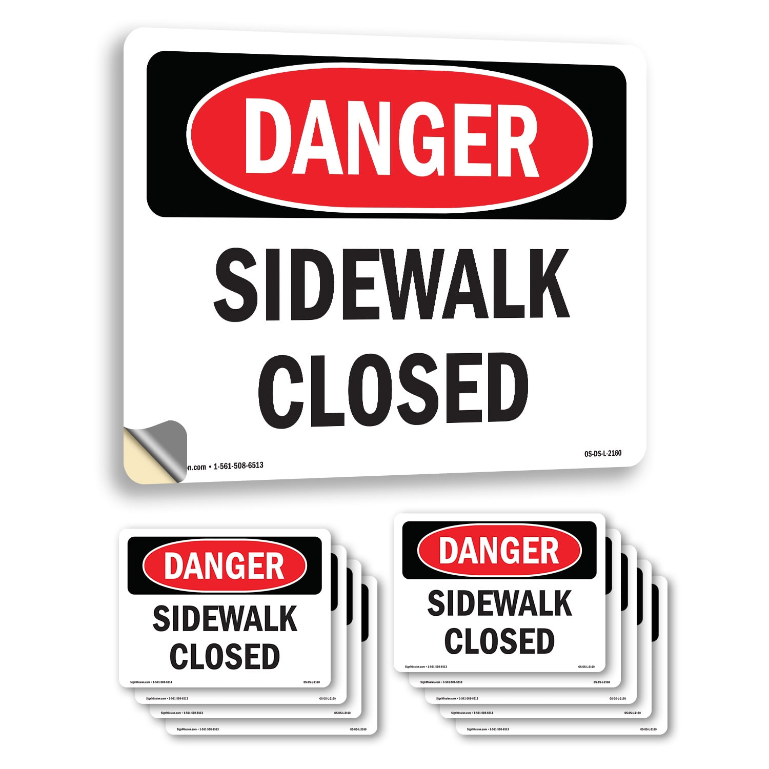 Sidewalk Closed OSHA Danger Vinyl Decal Label 18 Inch x 12 Inch - 10 ...