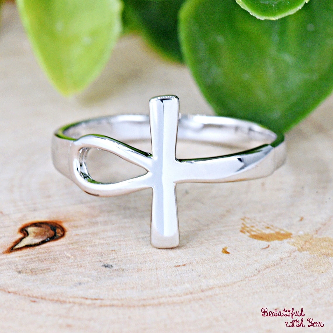 Sideways Ankh Cross Ring, Key of Life Cross Ring Silver, 925 Sterling ...