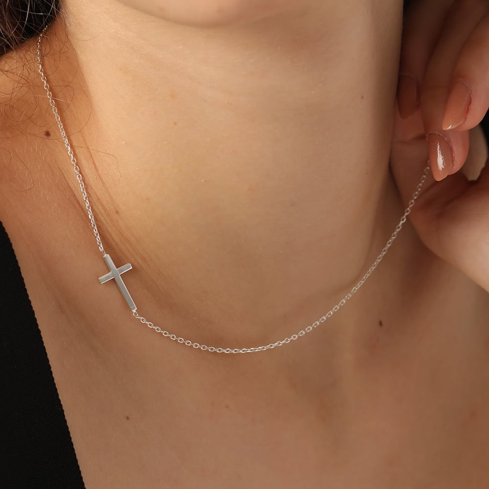 Sideways Cross Necklace, Women Crucifix Pendant, Adjustable Chain ...