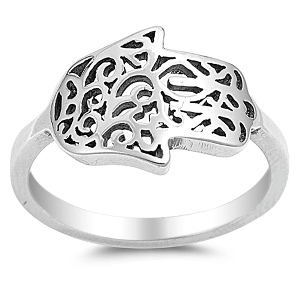 Sideways Hand of God Filigree Hamsa Ring .925 Sterling Silver Band ...