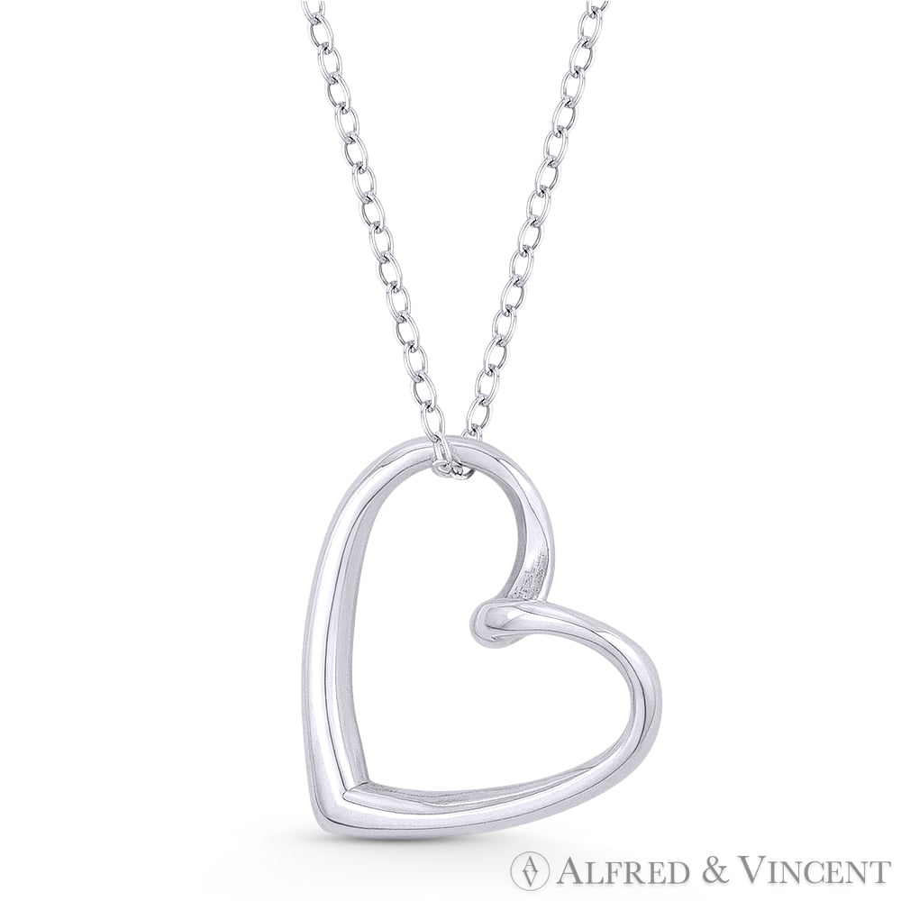 Sideways Open Heart Love Charm Pendant & Chain Necklace in .925 ...