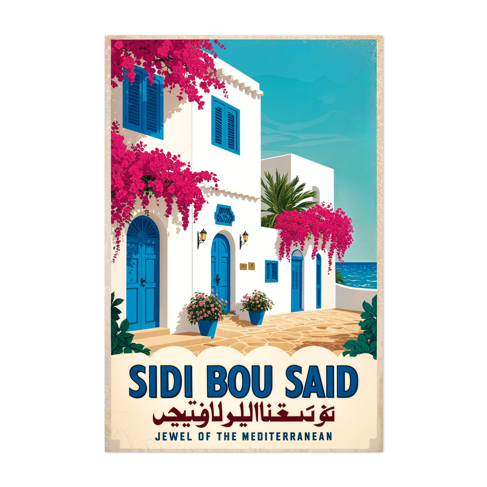 Sidi Bou Said Poster – Vintage North Africa Art Print - Sidi Bou Said ...