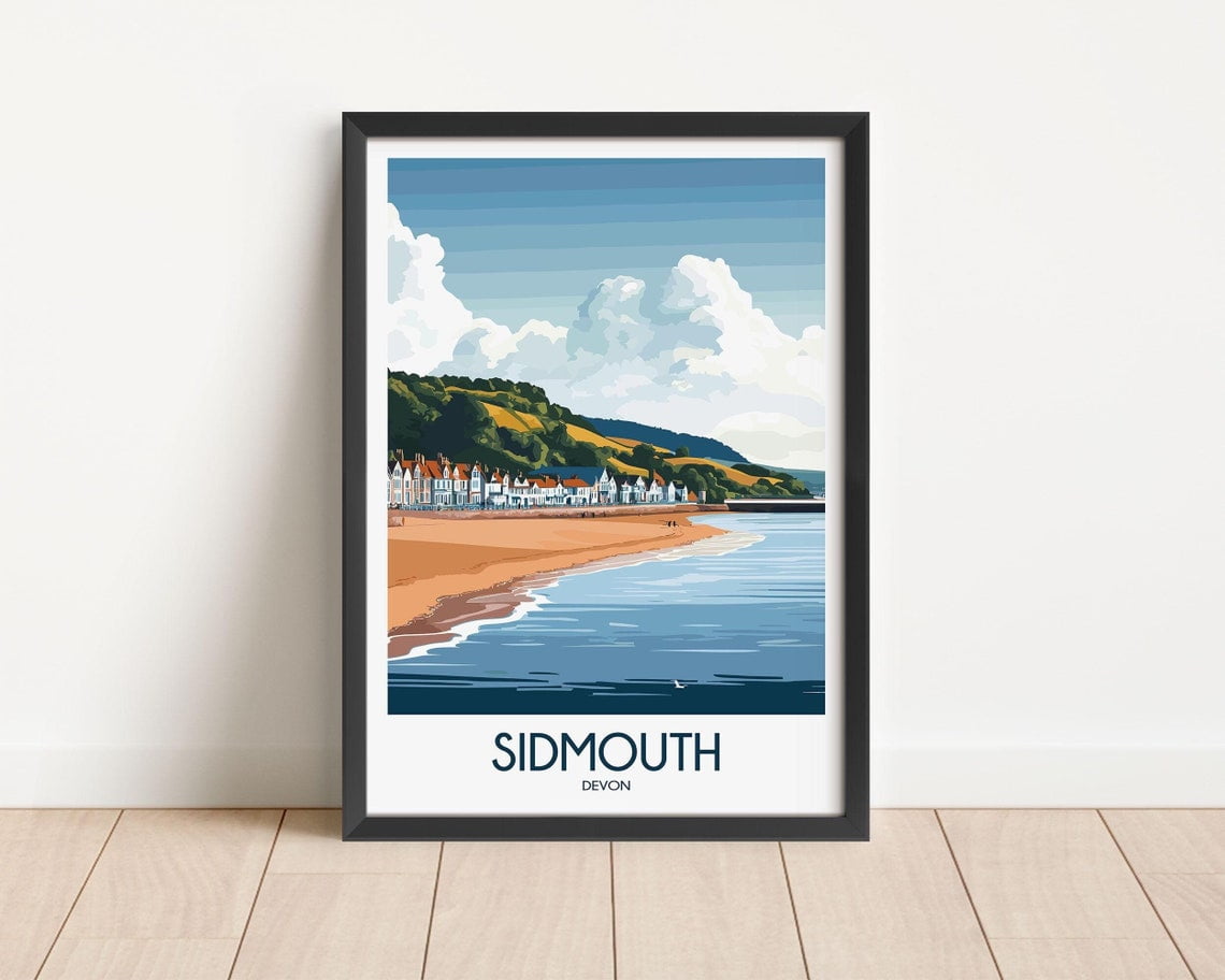 Sidmouth Poster Devon Scenic Coastal Art Print, Unframed Canvas Size ...