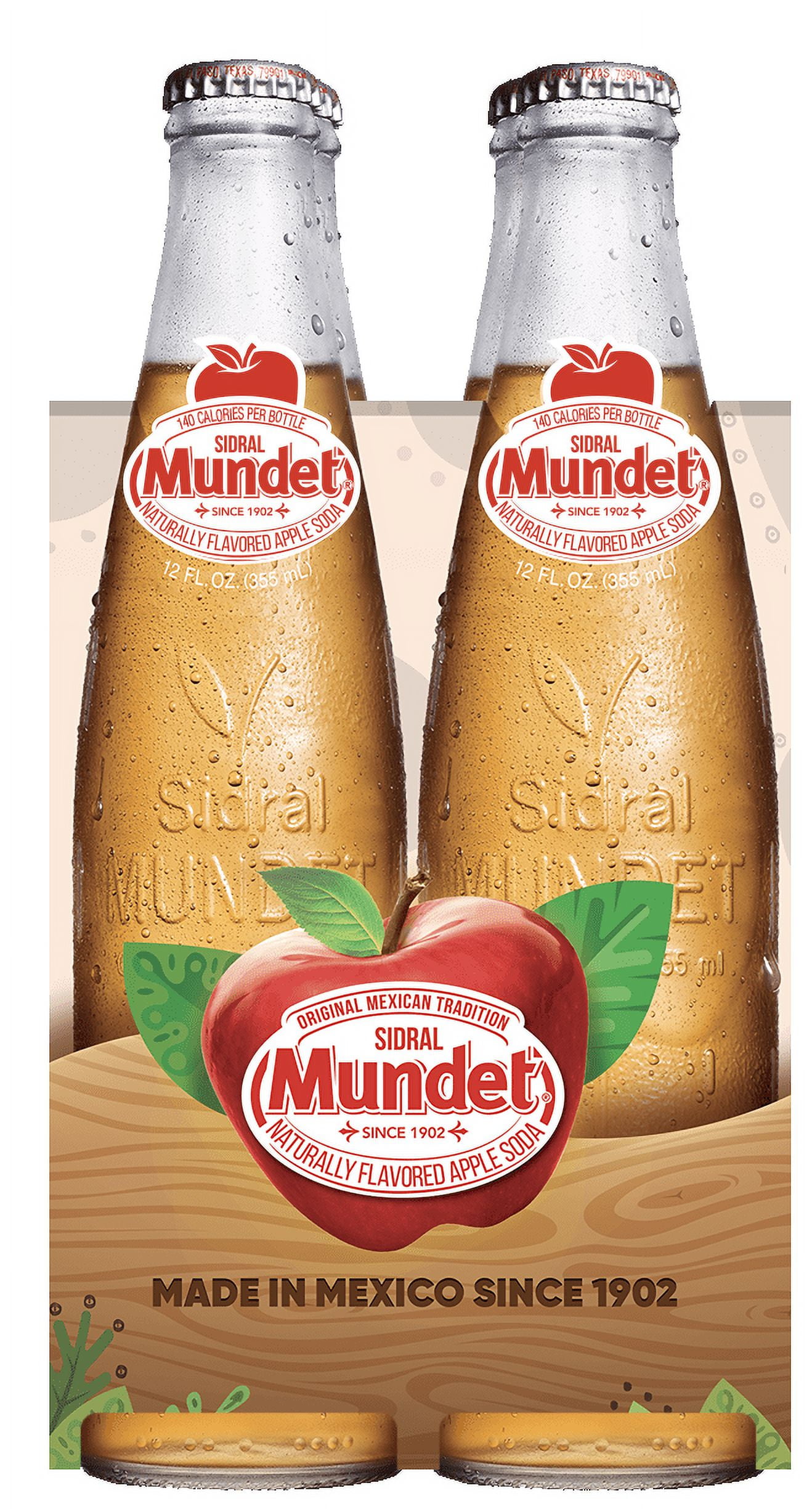 Sidral Mundet Apple Soda, 12 fl oz (355ml) Glass Bottle, 4 Pack ...