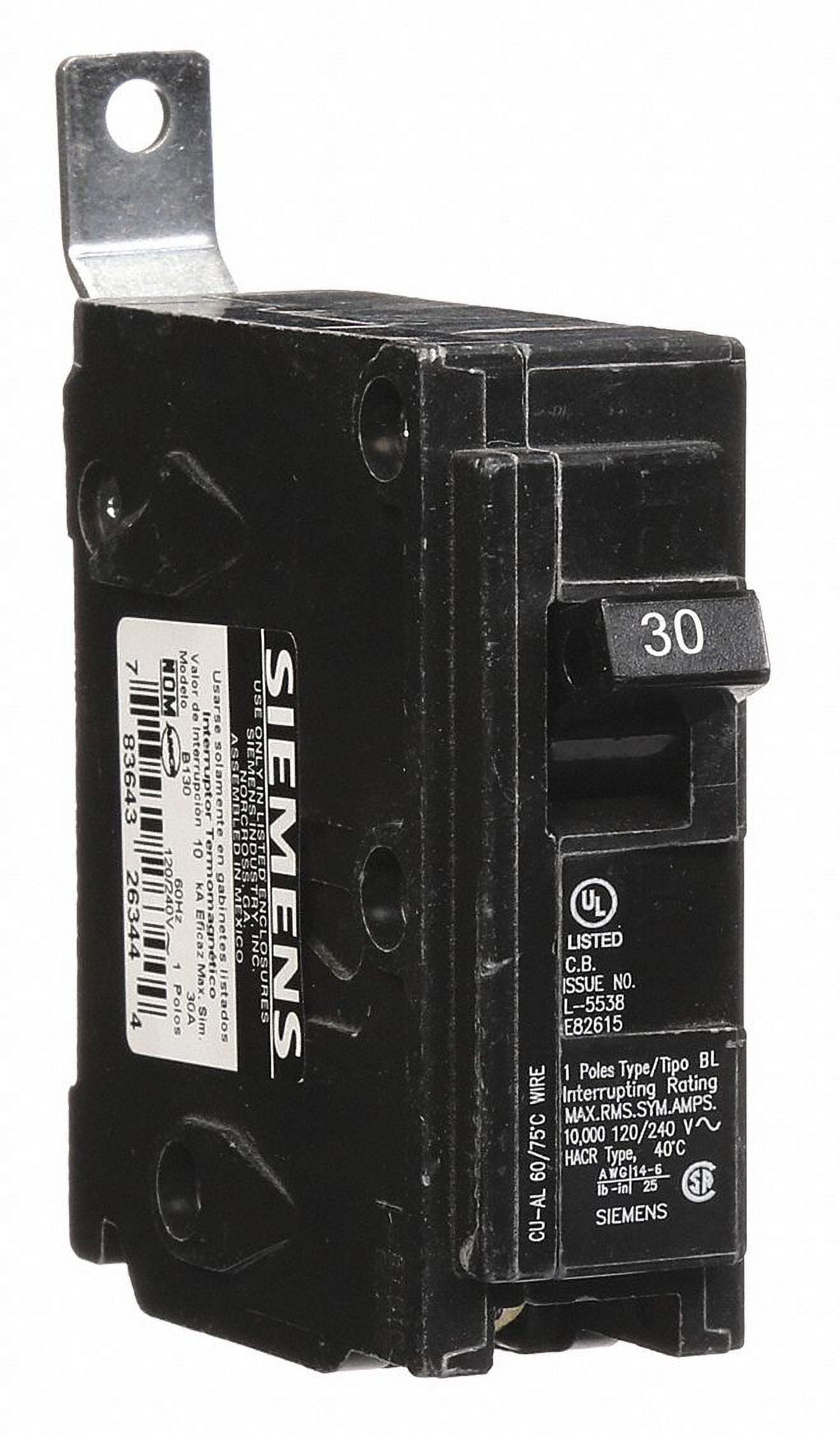 Siemens B130 30-Amp Single Pole 120-Volt 10KAIC Bolt in Breaker ...