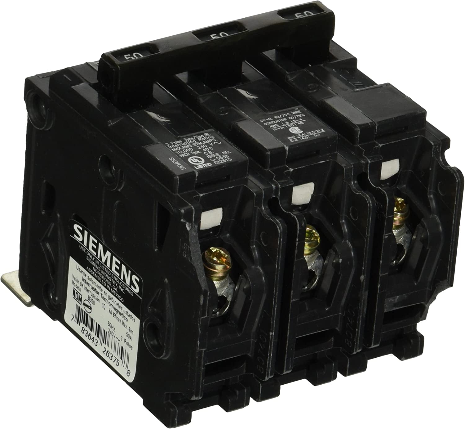 Siemens B350 50-Amp Three Pole 240-V 10KAIC Bolt in Breaker - Walmart.com
