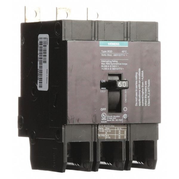 Siemens BQD360 60-Amp 3-Pole Circuit Breaker for Electrical Panel, BQD ...