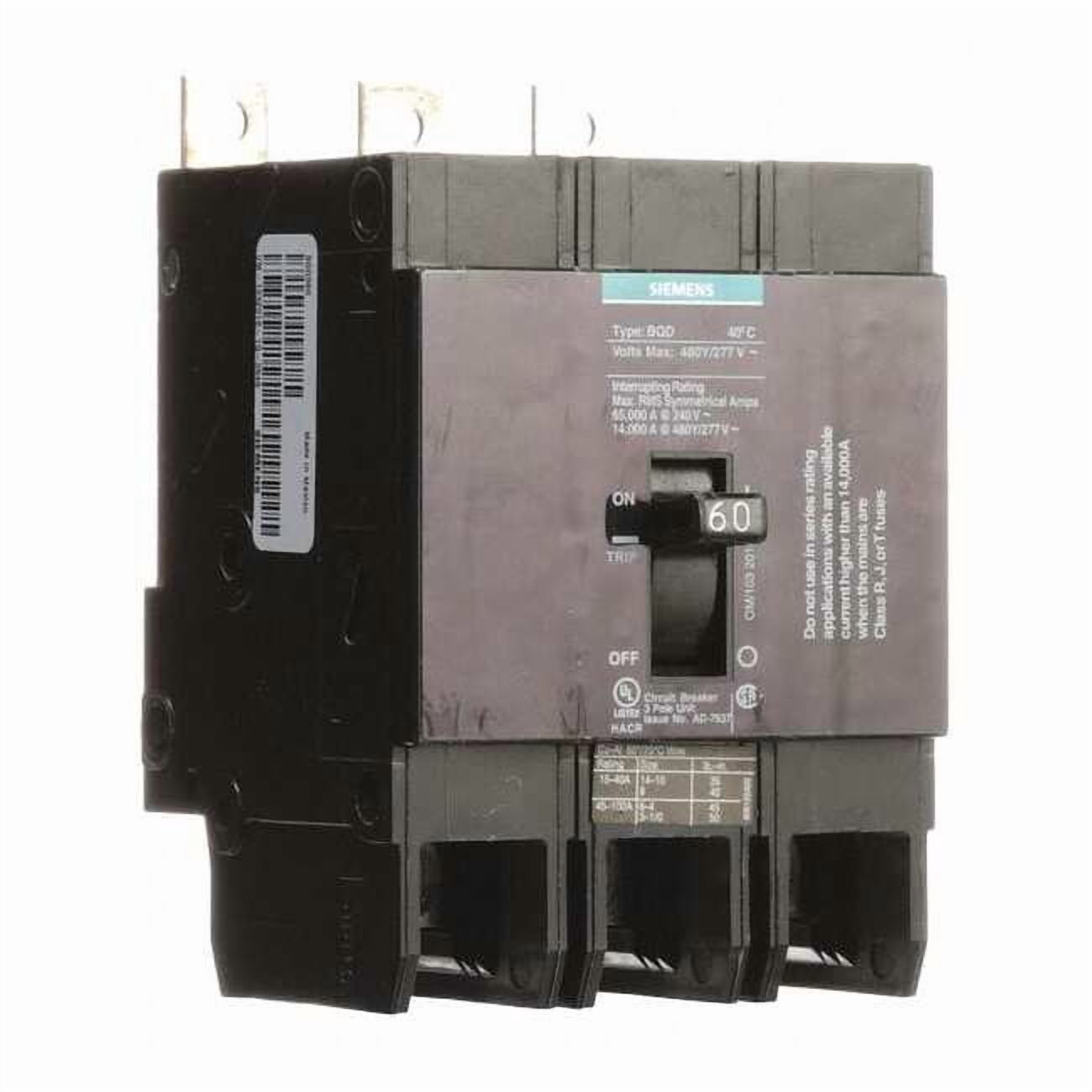 Siemens BQD360 60-Amp 3-Pole Circuit Breaker for Electrical Panel, BQD ...