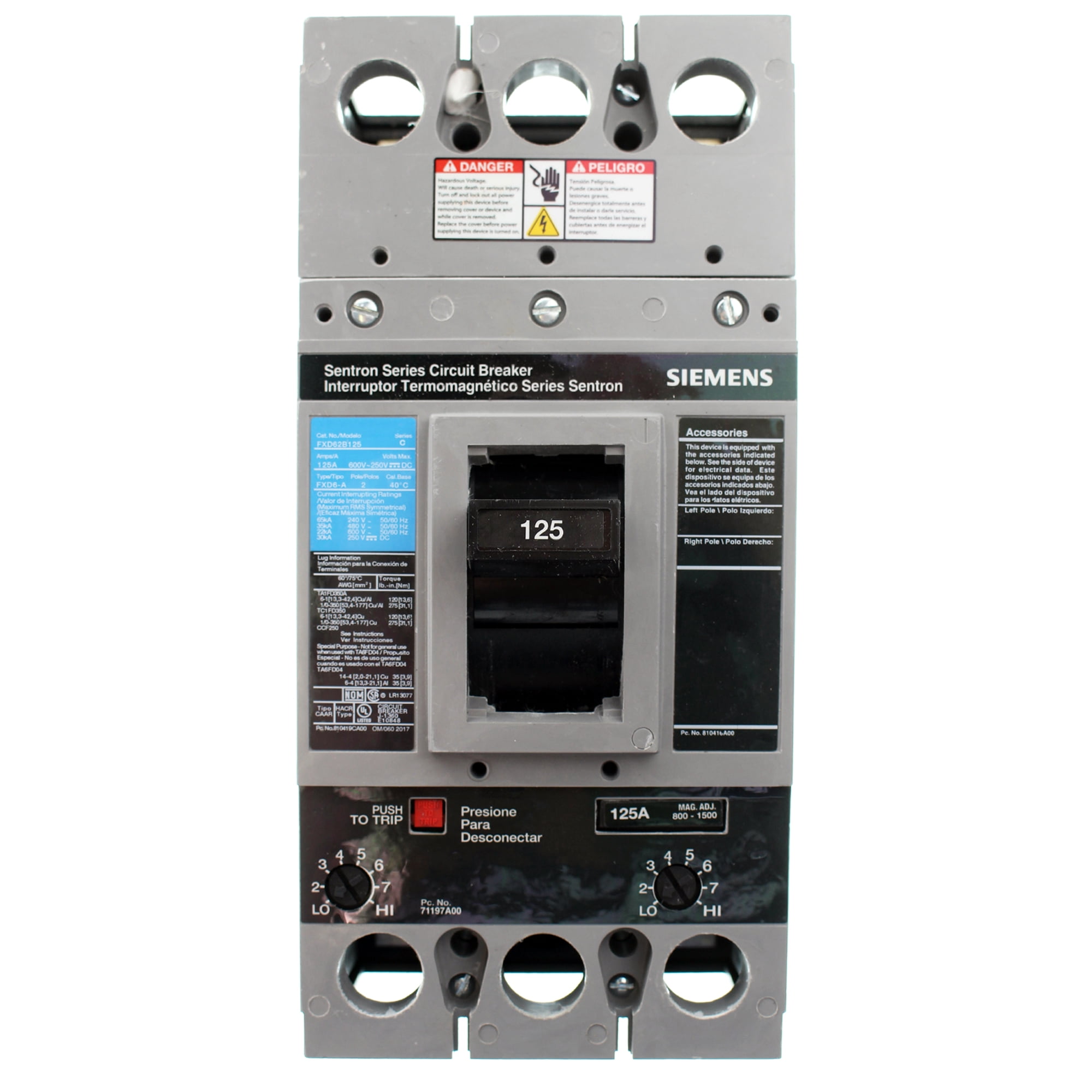 Siemens FXD62B125 125 Amp Type FXD6-A Circuit Breaker - Walmart.com