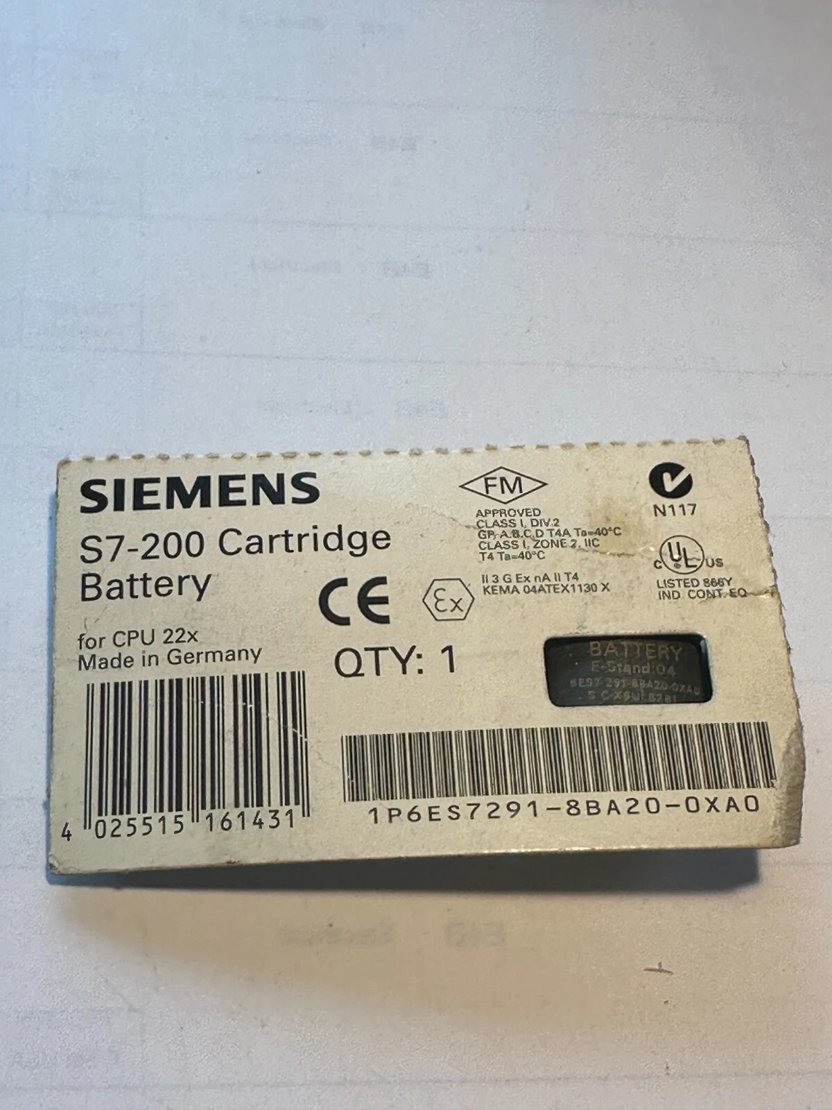 Siemens S7-200 Cartridge (6Es7291-8Ba20-0Xa0) Battery For Cpu 22X / E ...