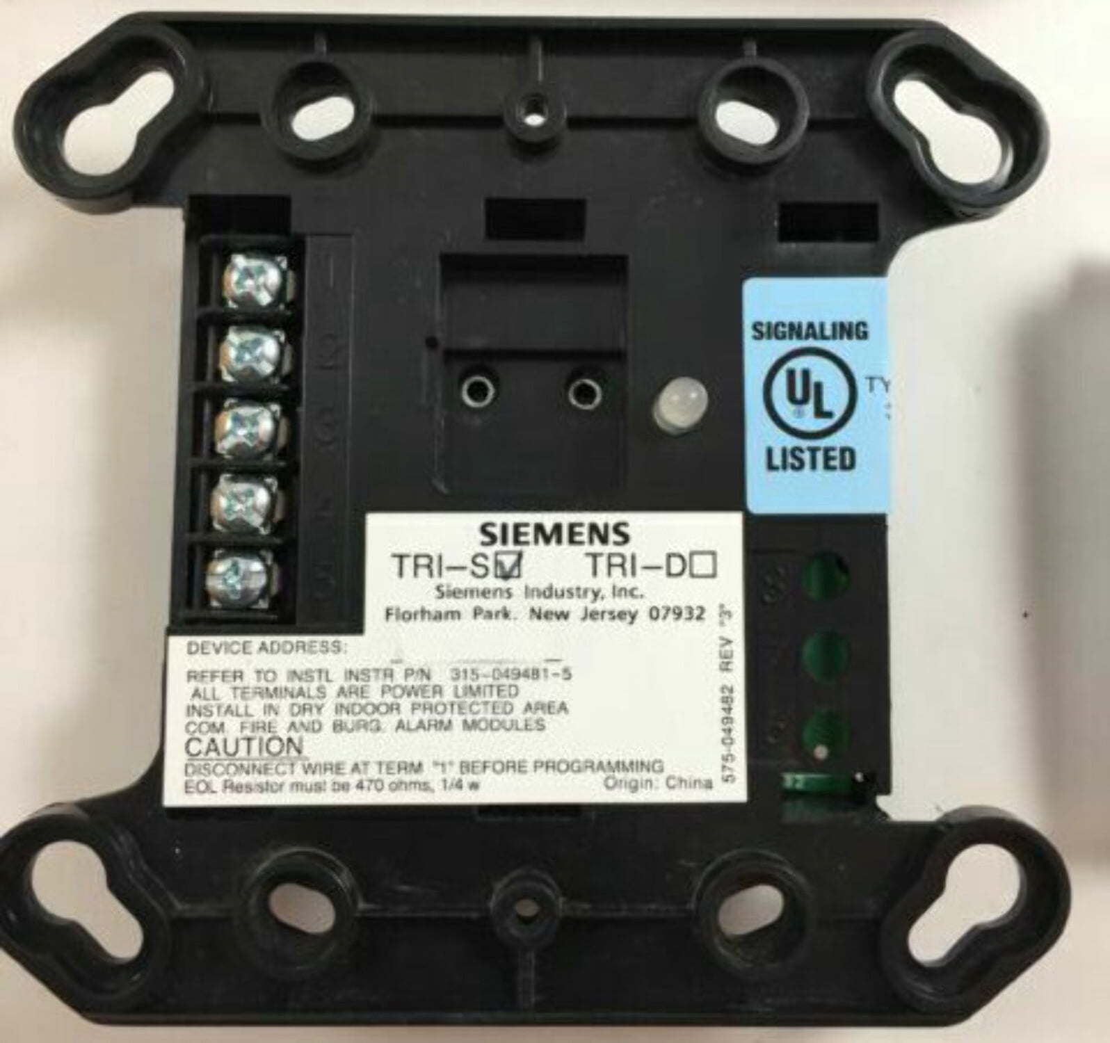 Siemens TRI-S Single Input Addressable Fire Alarm Module with 1 Year ...