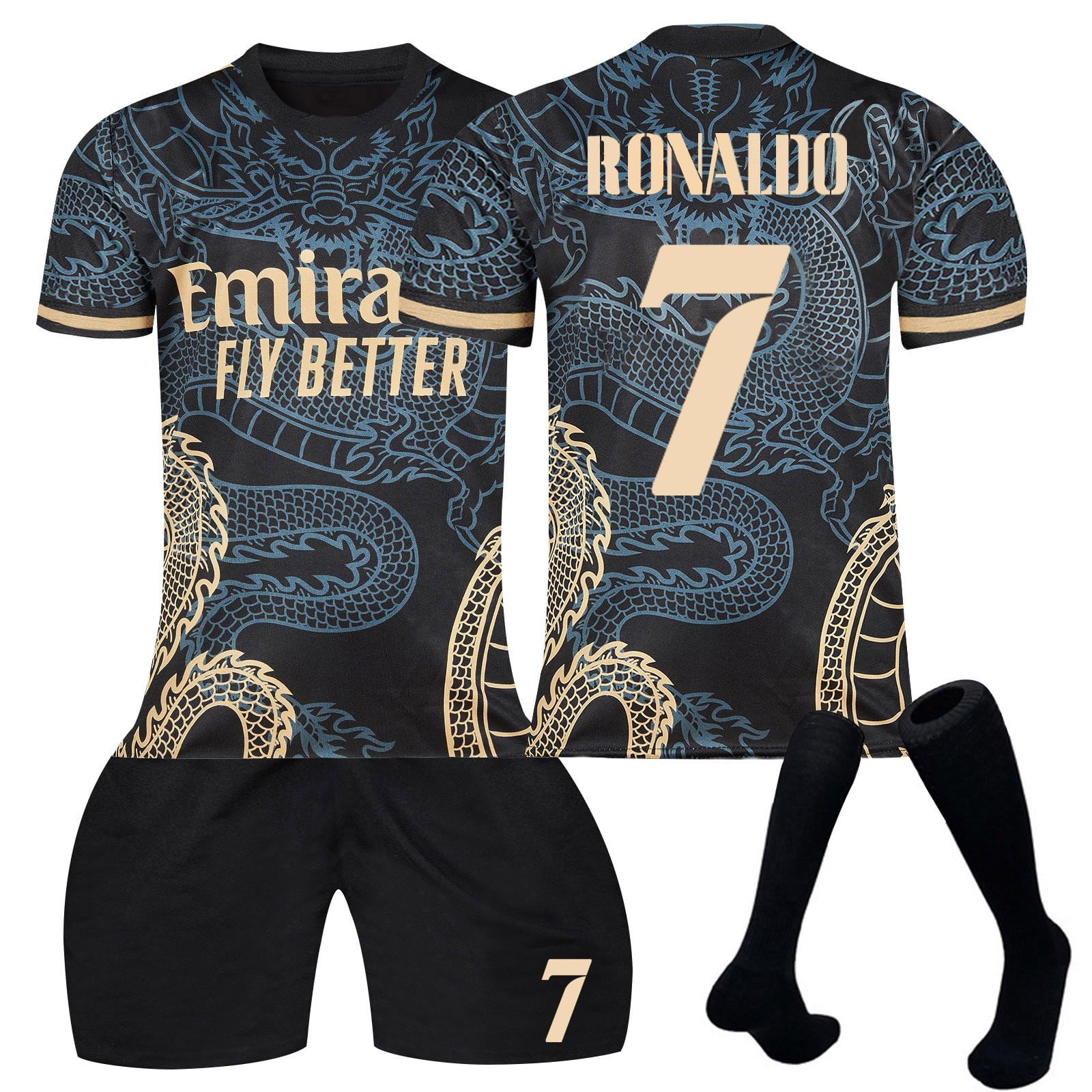 Sien 2223 Spanish FC Black Special Edition Soccer Jerseys, #7 RONALDO Printed Gold Dragon ...