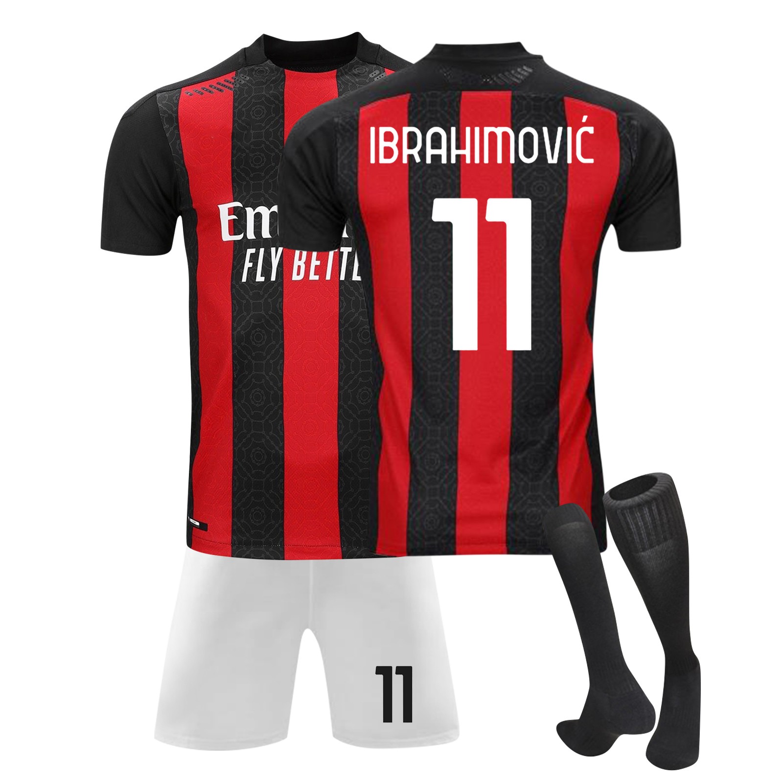 Sien 21 Italian Soccer Game Home Game Soccer Jersey, #11 IBRAHIMOVIC Short Sleeve Red and Black ...