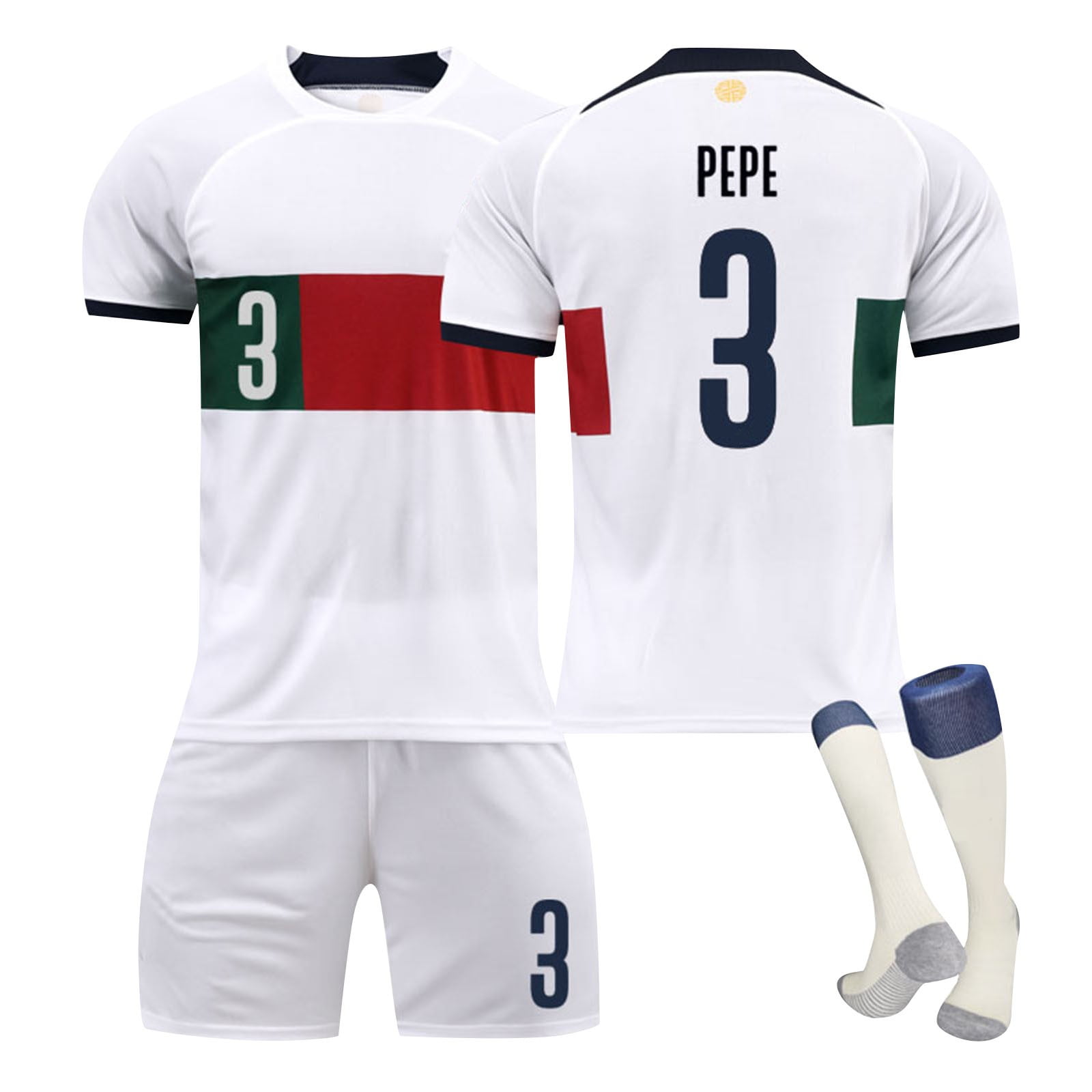 Sien 2223 #3 PEPE White Portugal Soccer Jersey, Portugal Away Game Short Sleeve Smooth Soccer ...