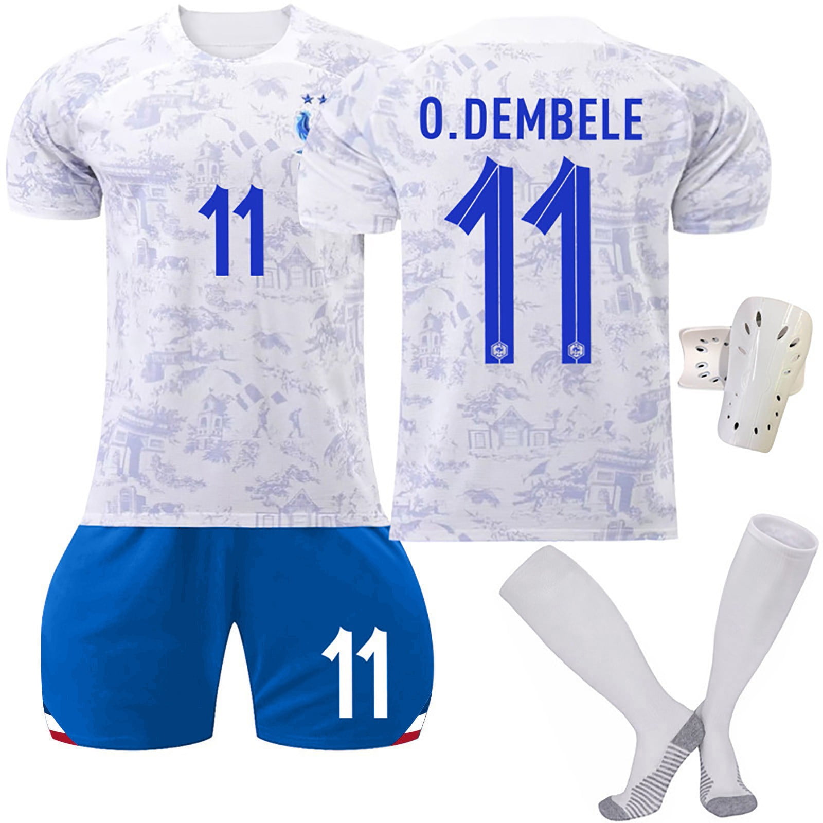 Sien 2223 French National Team Away Game White with Various Pattern Soccer Jersey, #11 O.DEMBELE ...