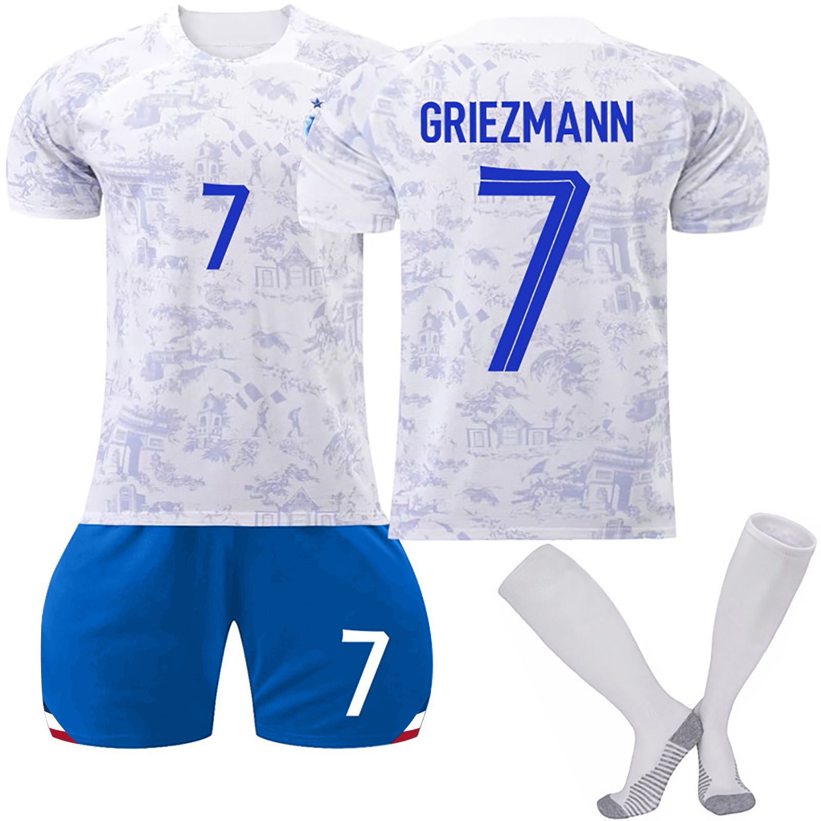 Sien 2223 French National Team Away Game White with Various Pattern Soccer Jersey, #7 GRIEZMANN ...