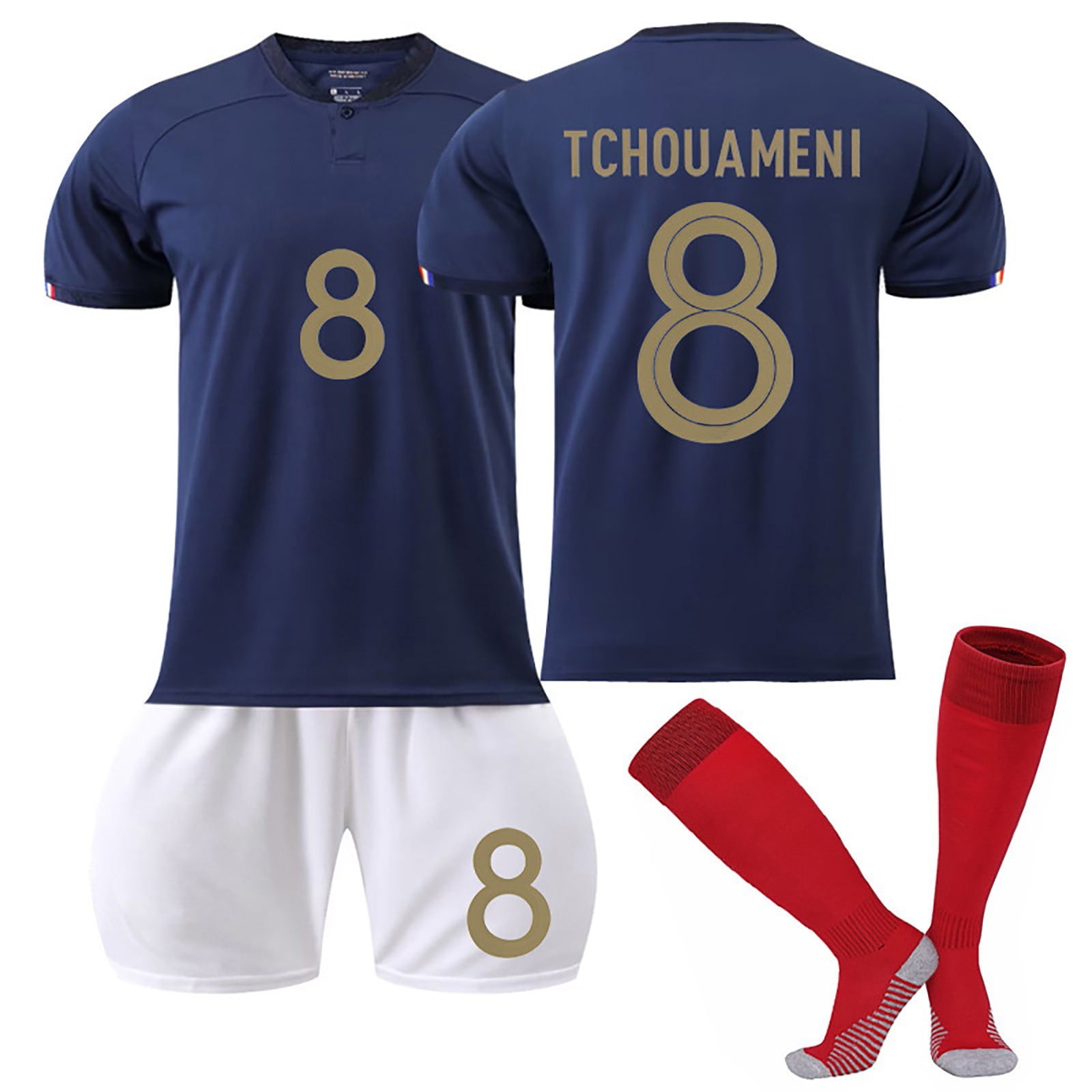 Sien 2223 French National Team Home Game Deep Blue Soccer Jersey, #8 TCHOUAMENI Short Sleeve ...