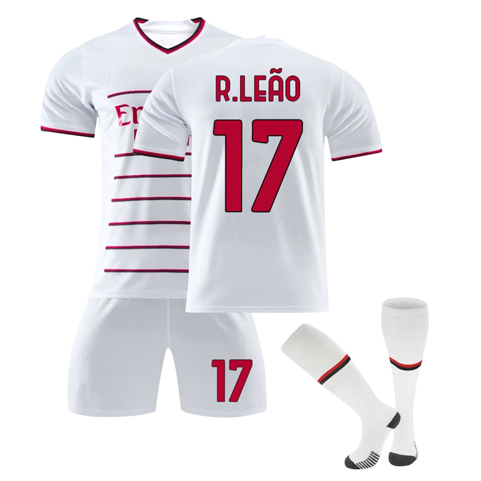 Sien 2223 Italian Soccer Game Away Game Soccer Jersey, #17 R.LEAO Short Sleeve Horizontal Stripe ...