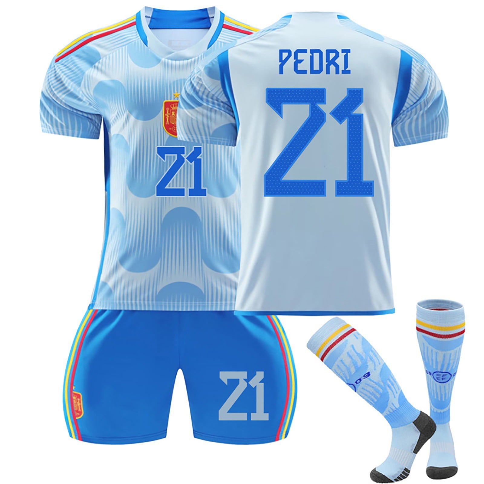 Sien 2223 Spanish National Team Away Game Multi-color Soccer Jersey, #21 PEDRI Short Sleeve ...
