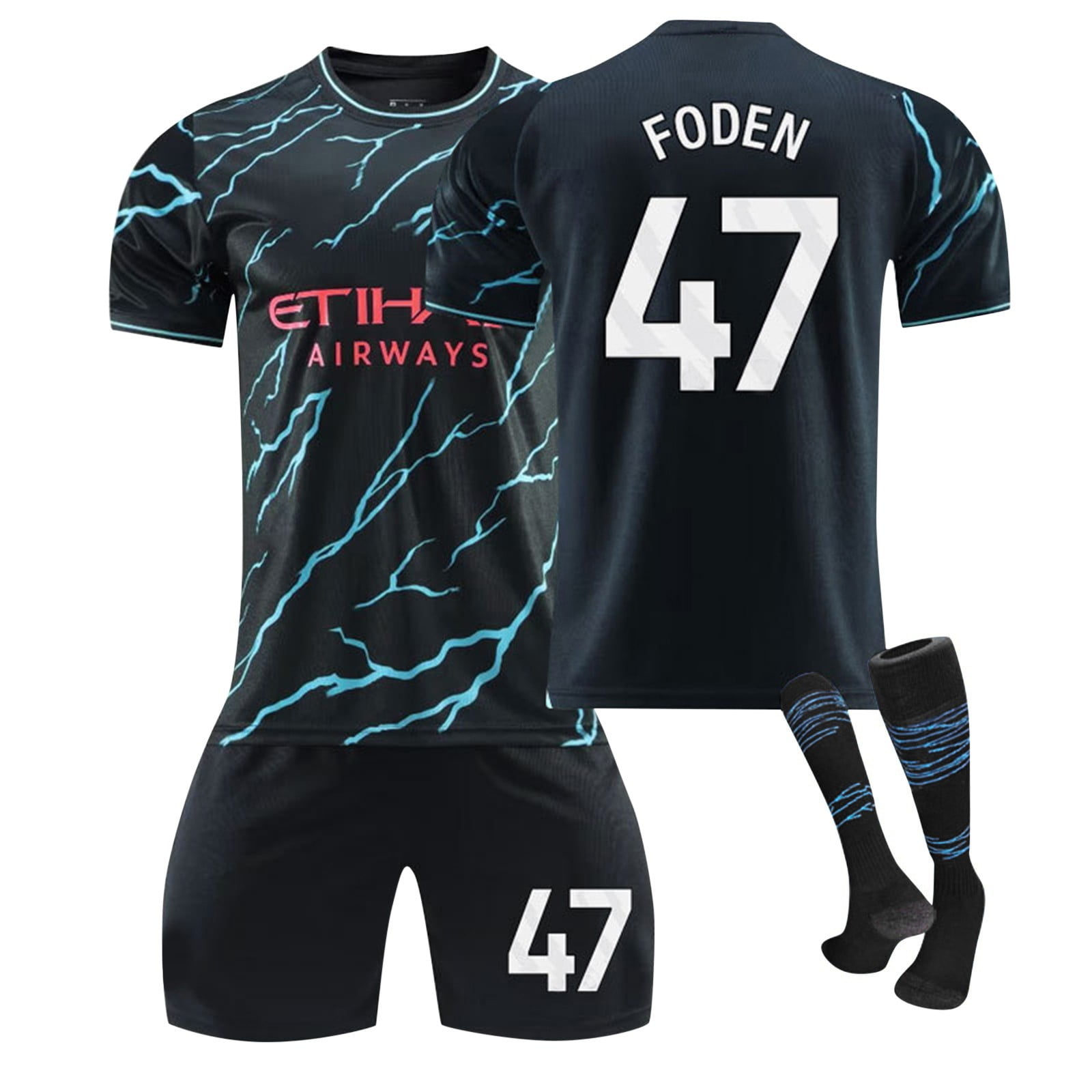 Sien 2324 European FC Away Game Soccer Jersey, European #47 FODEN Soccer Jersey 3 Piece Set ...