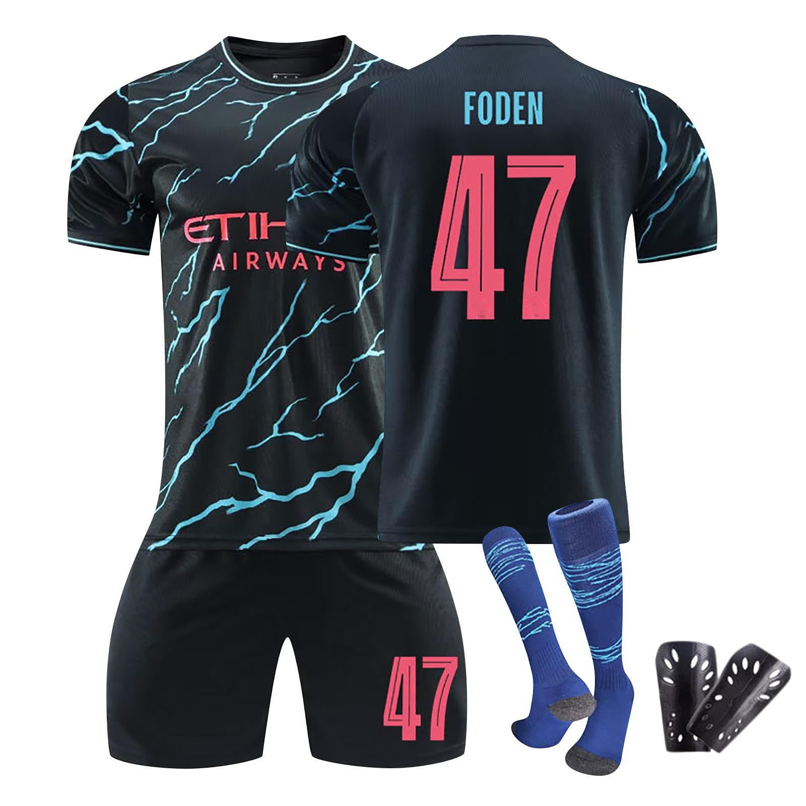 Sien 2324 European FC Second Away Game Soccer Jersey, European #47 FODEN Black Sport Soccer ...