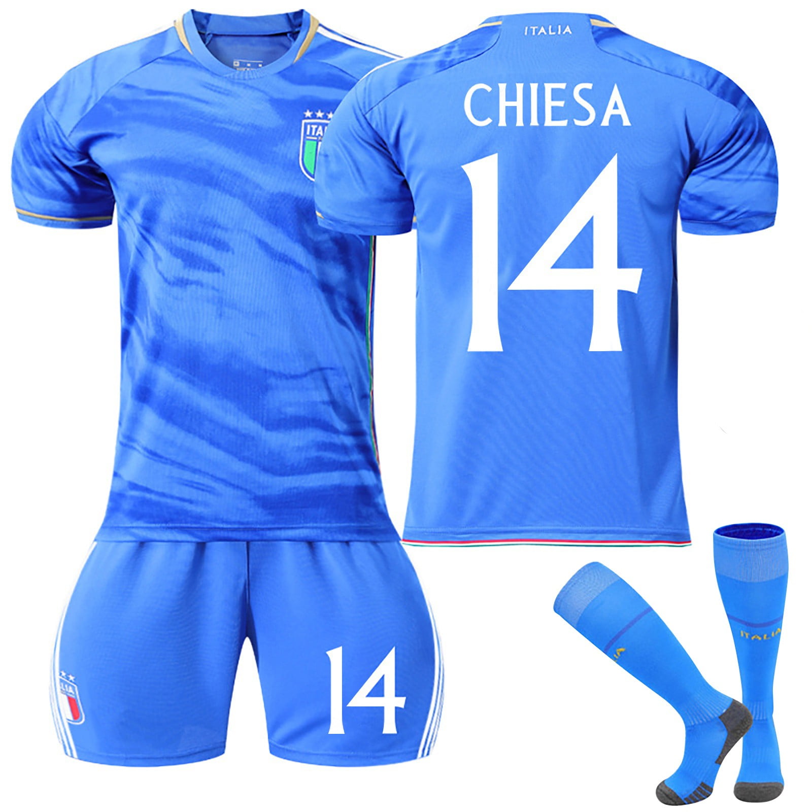 Sien 2324 Italy National Team Home Game Blue Soccer Jersey, #14 CHIESA Short Sleeve Summer ...