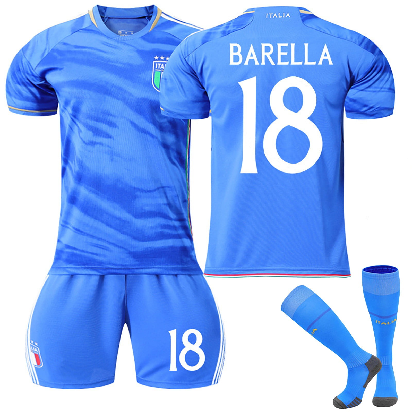 Sien 2324 Italy National Team Home Game Blue Soccer Jersey, #18 BARELLA Short Sleeve Summer ...