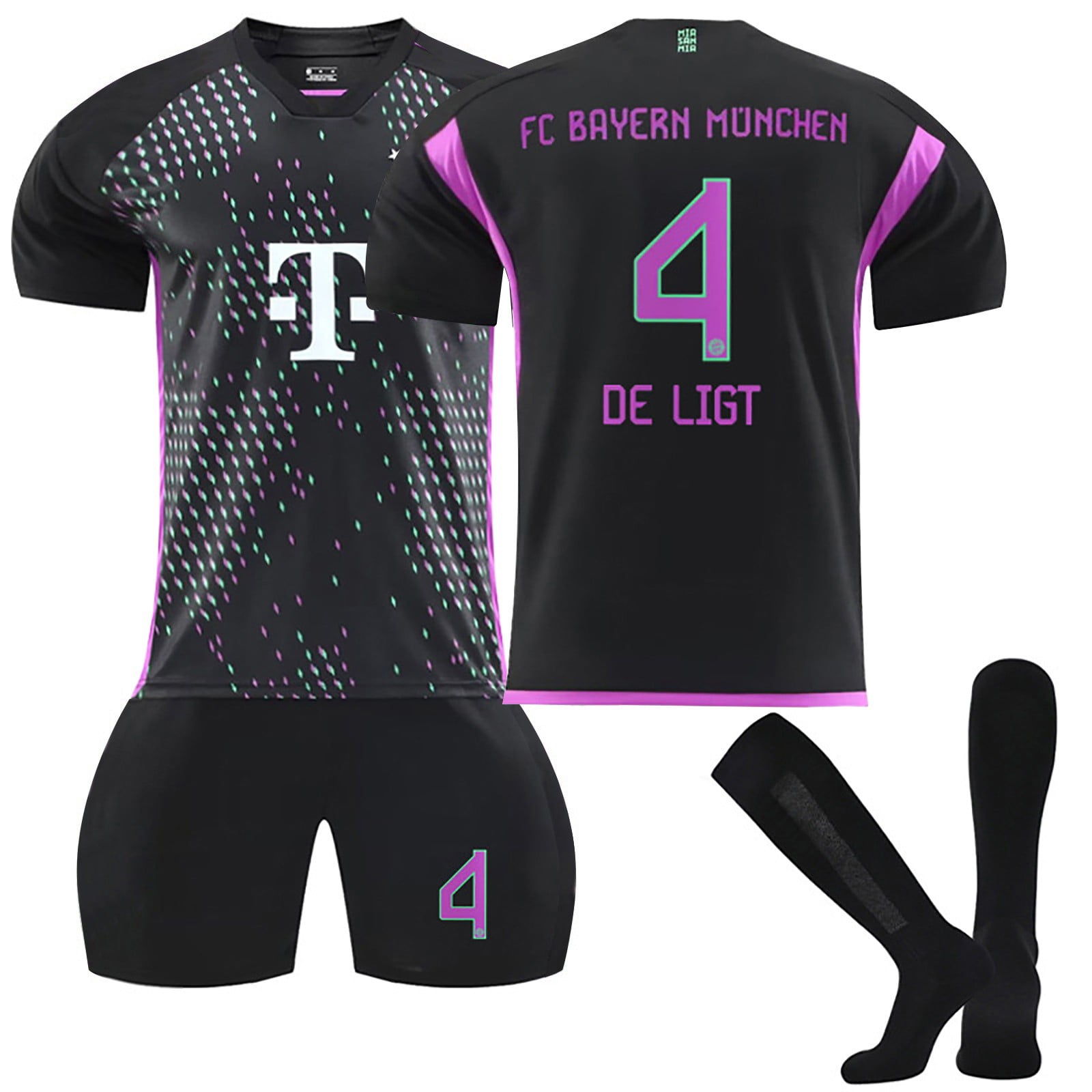 Sien 2324 Munich Soccer Team Away Game Multi-color Soccer Jersey, #4 DE LIGT Short Sleeve Crisp ...