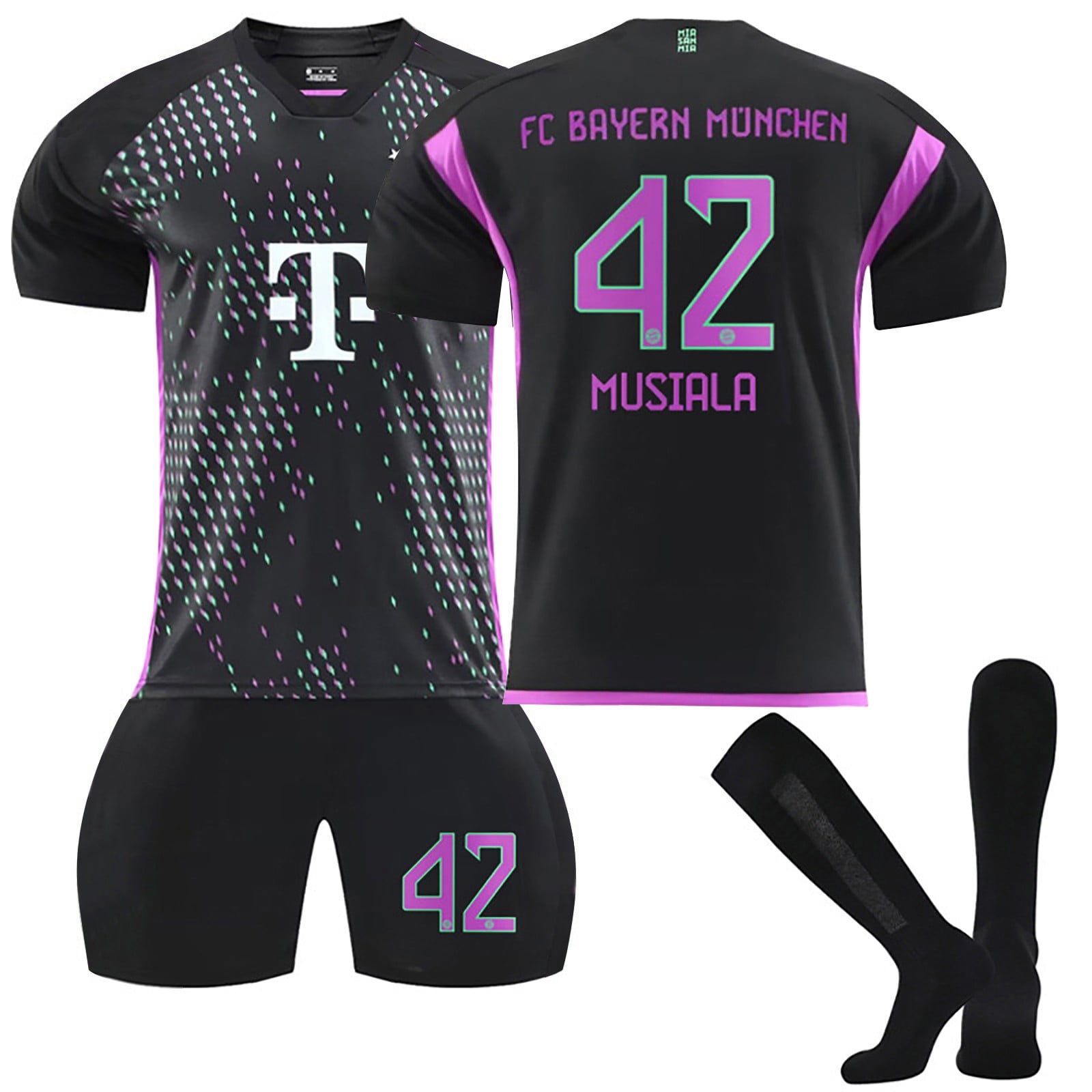 Sien 2324 Munich Soccer Team Away Game Multi-color Soccer Jersey, #42 MUSIALA Short Sleeve Crisp ...