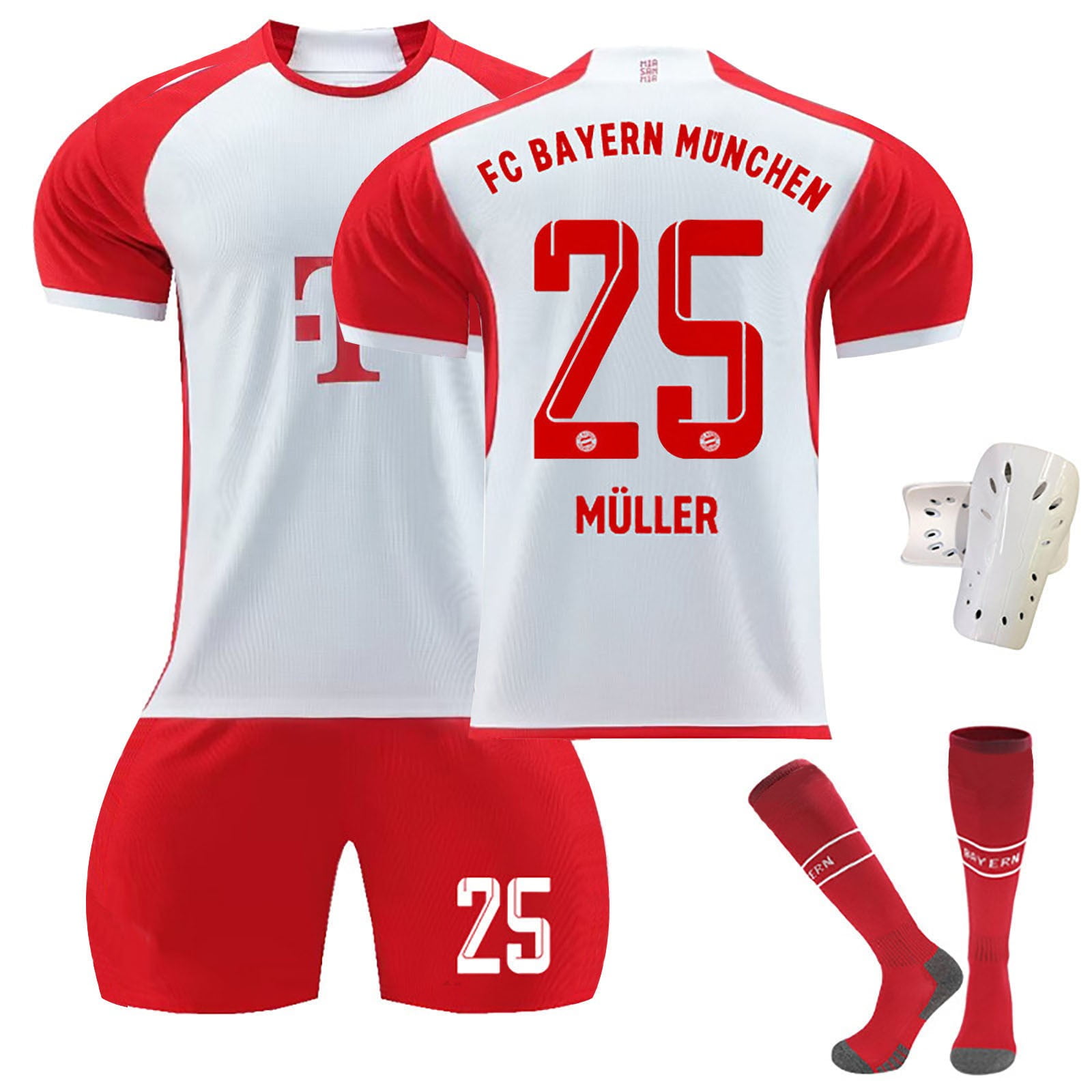 Sien 2324 Munich Soccer Team Home Game Red and White Soccer Jersey, #25 MULLER Short Sleeve ...