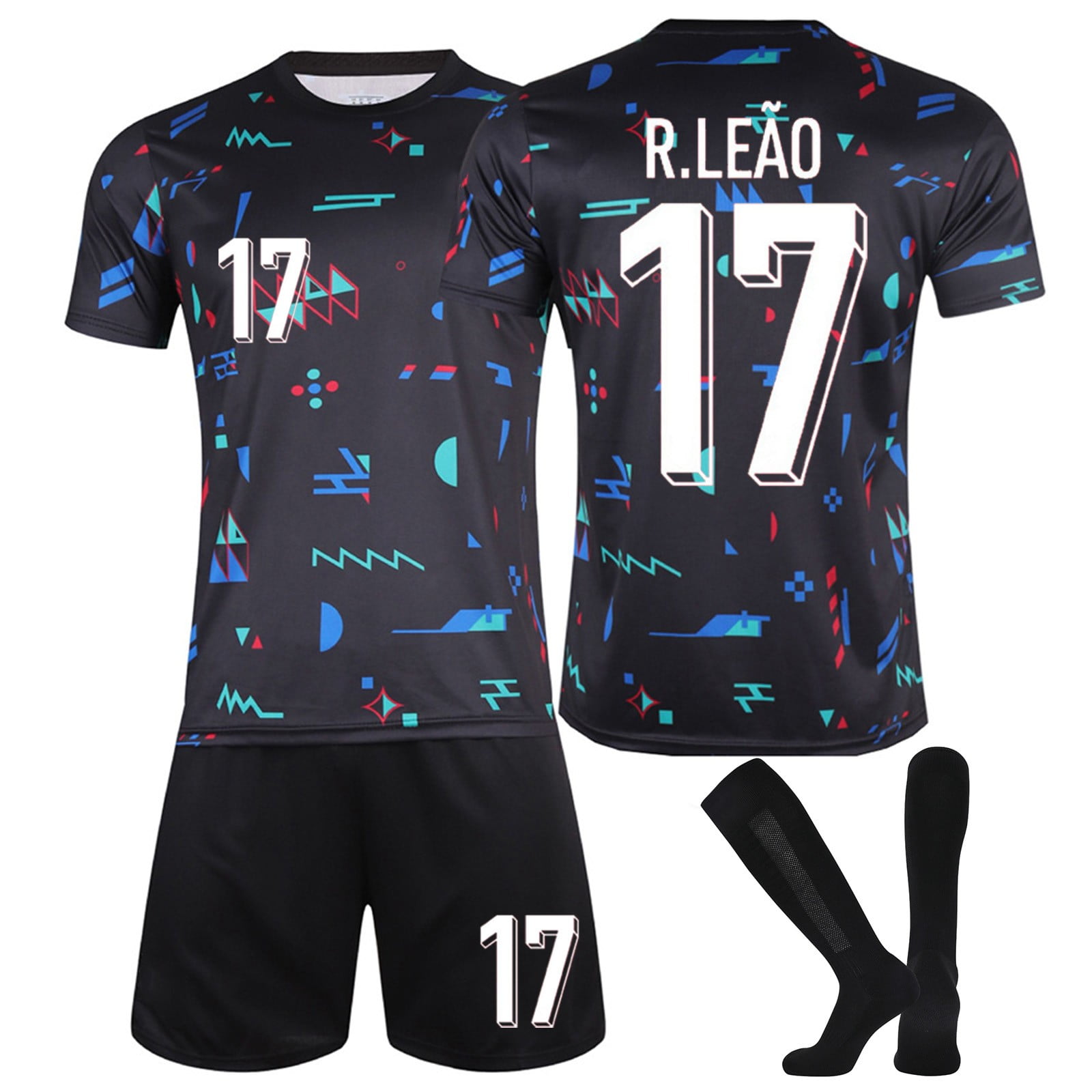 Sien 2425 #17 R.LEAO Black Portugal Soccer Jersey, Portugal Short Sleeve Smooth Soccer Jersey ...