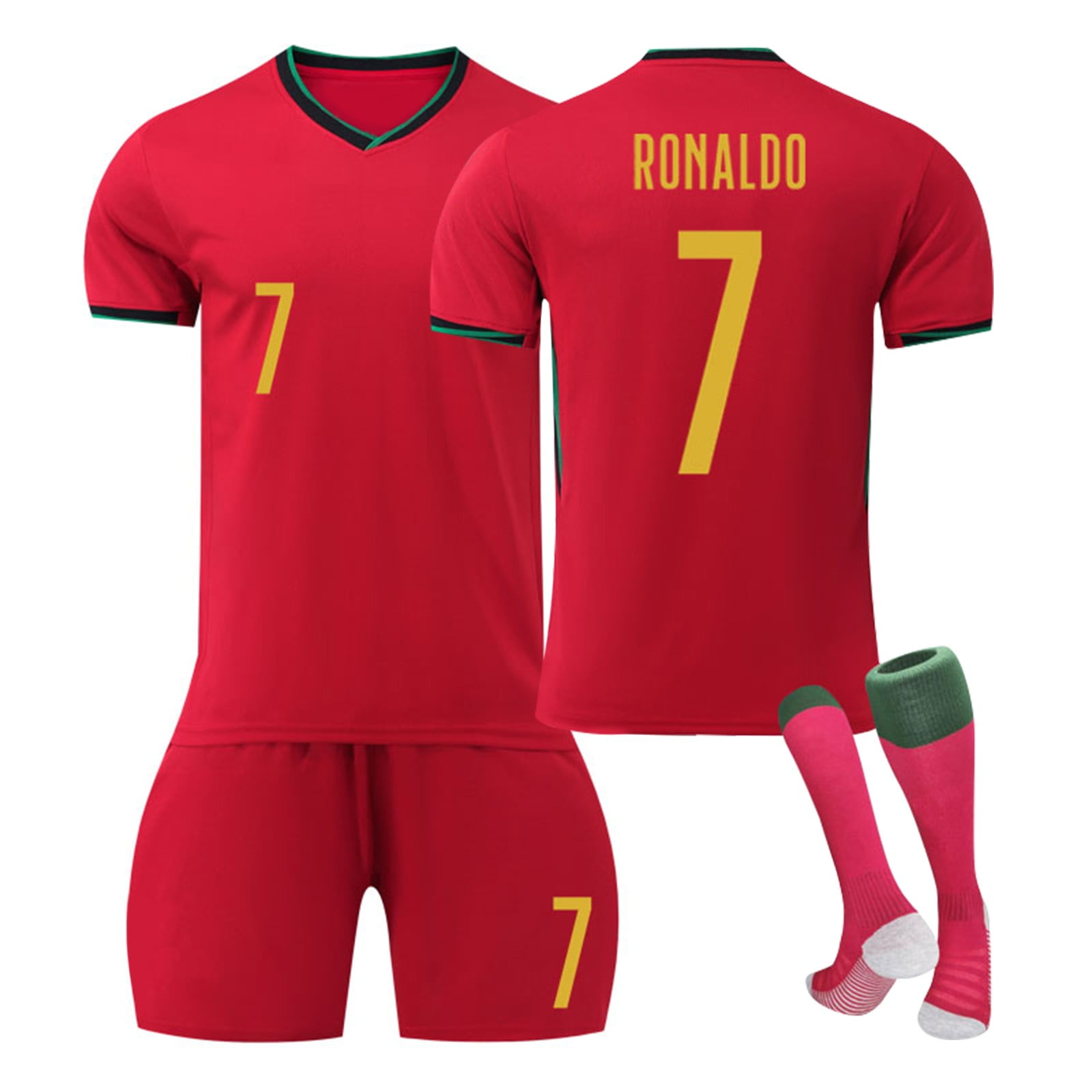 Sien 2425 #7 RONALDO Blood Red Portugal Soccer Jersey, Portugal Home Game Short Sleeve Smooth ...