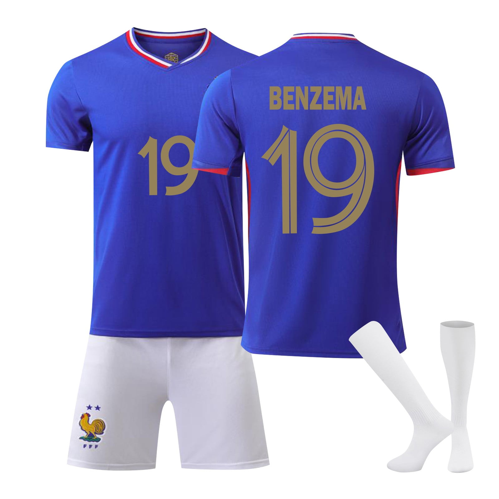 Sien 2425 French National Team Home Game Deep Blue Soccer Jersey, #19 BENZEMA Short Sleeve ...