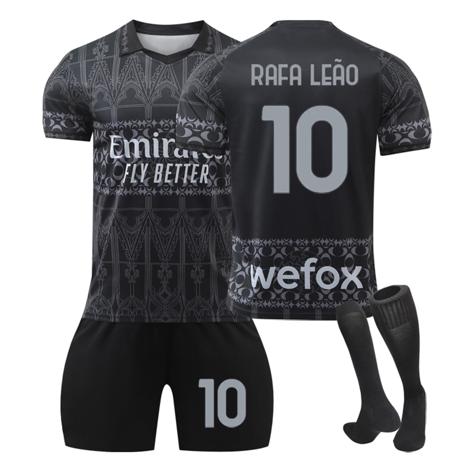 Sien Italian Soccer Game Fouth Away Game Soccer Jersey, #10 RAFA LEAO Short Sleeve Black Italian ...