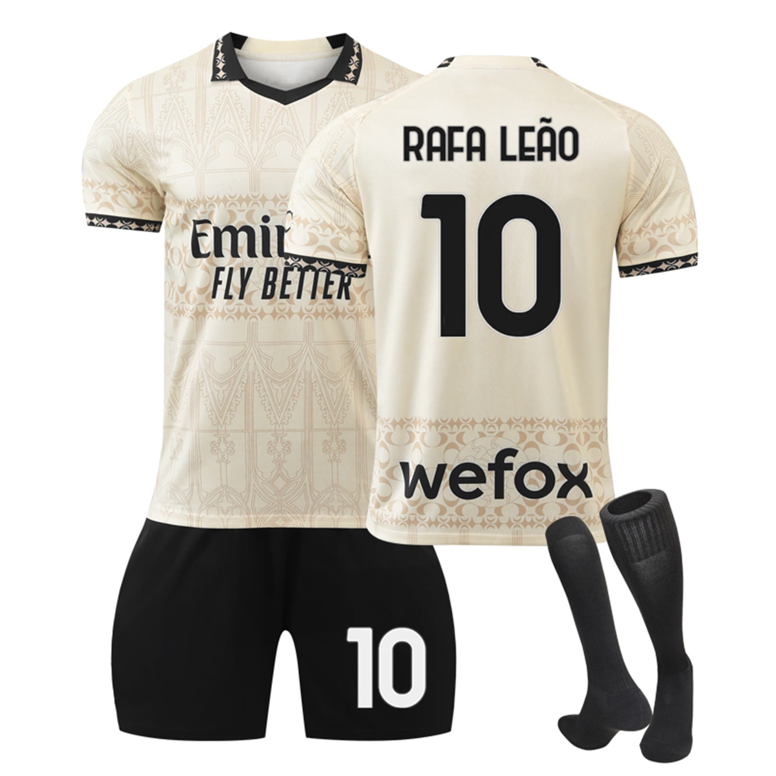 Sien Italian Soccer Game Fouth Away Game Soccer Jersey, #10 RAFA LEAO Short Sleeve Light Yellow ...