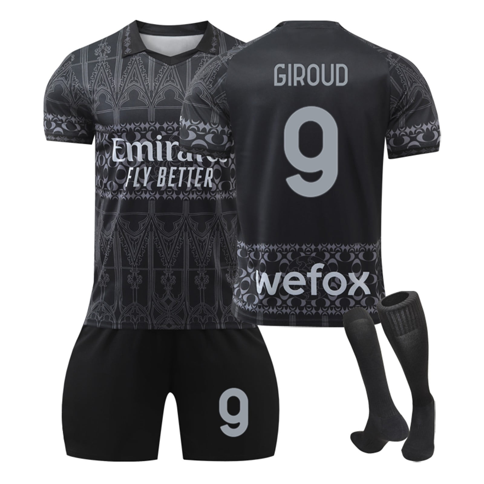 Sien Italian Soccer Game Fouth Away Game Soccer Jersey, #9 GIROUD Short Sleeve Black Italian ...