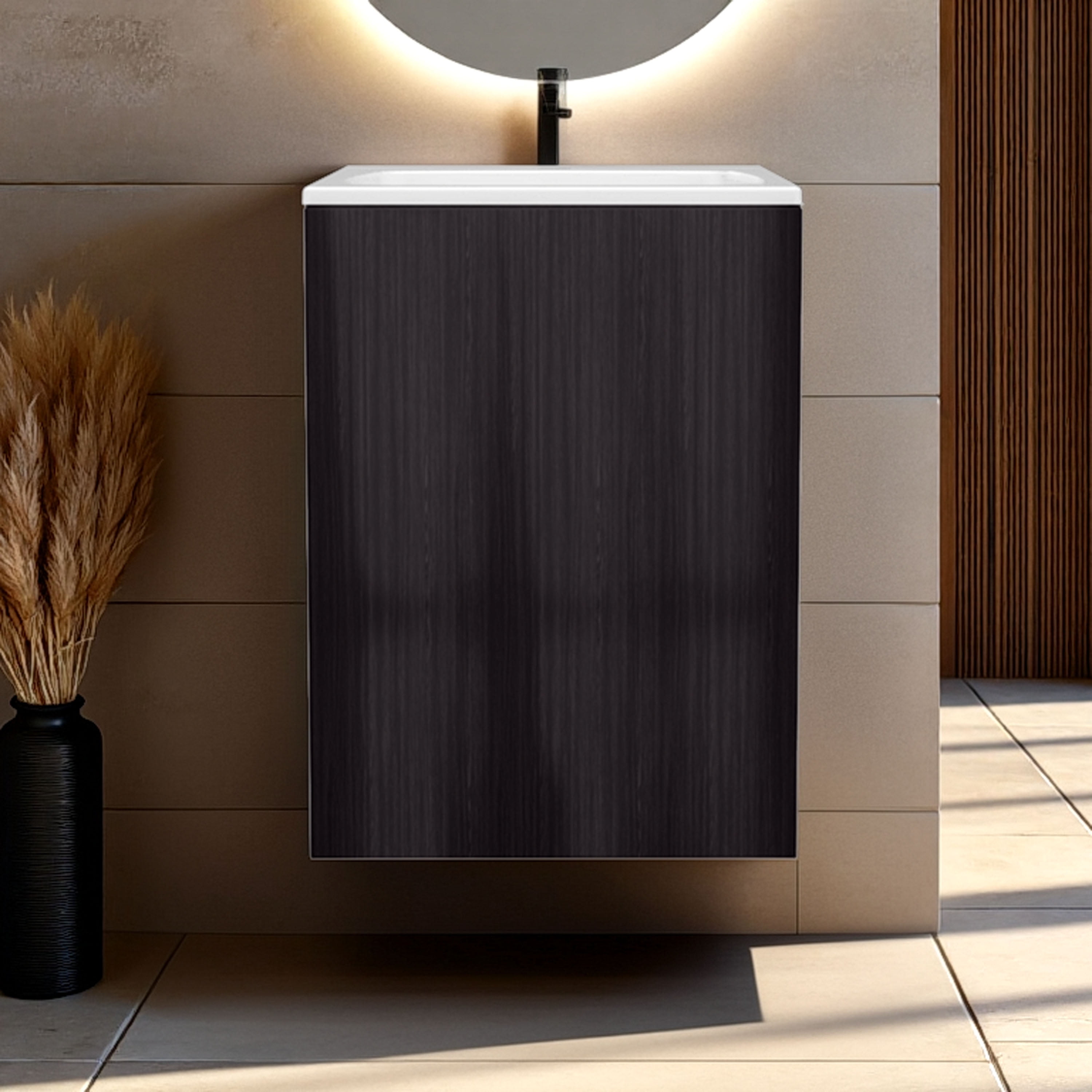 Siena Compact Vanity Cabinet, Single Door, Two Open Side Shelves, Space ...