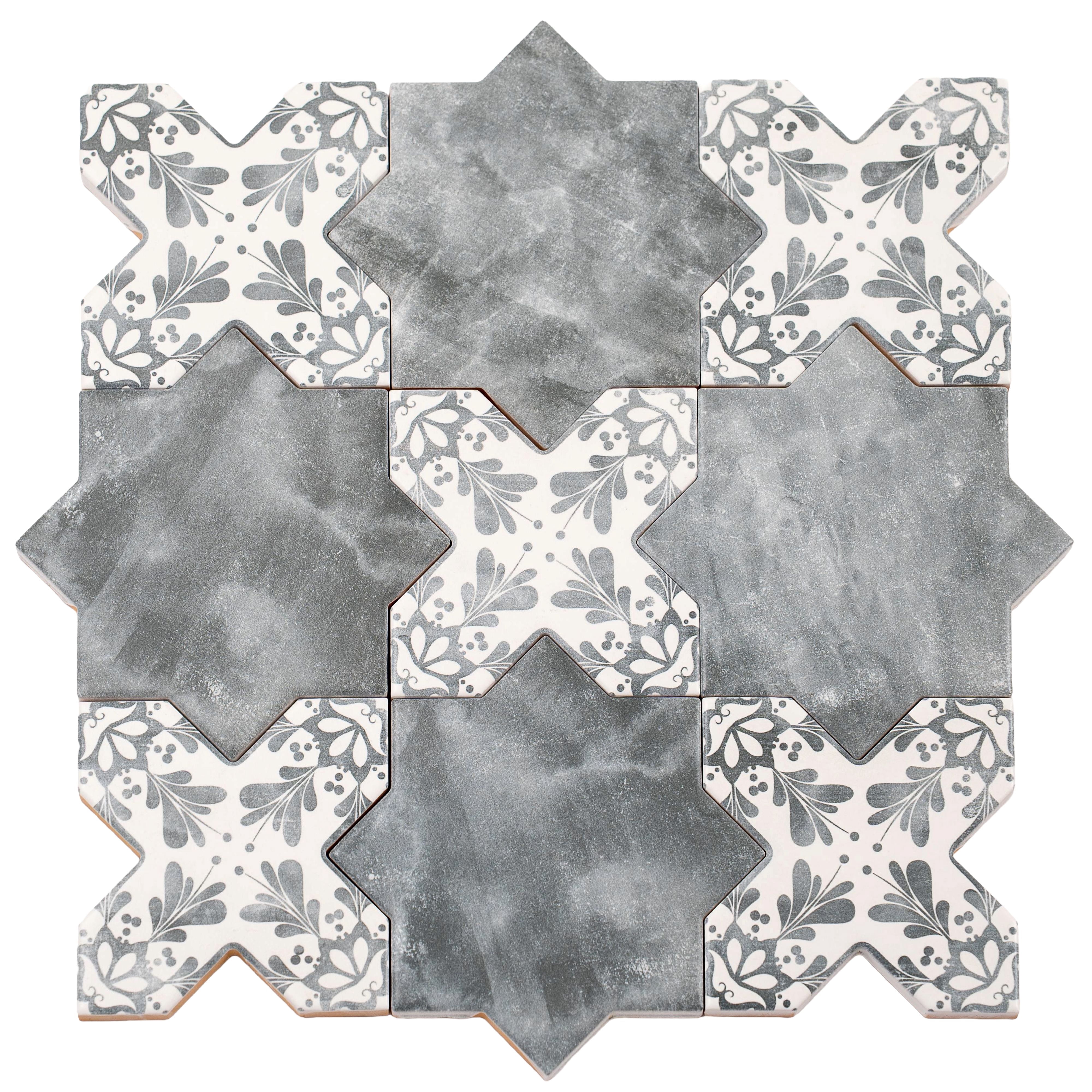 Siena Gray 5" Star with Cross Deco Matte Ceramic Wall and Floor Tile ...